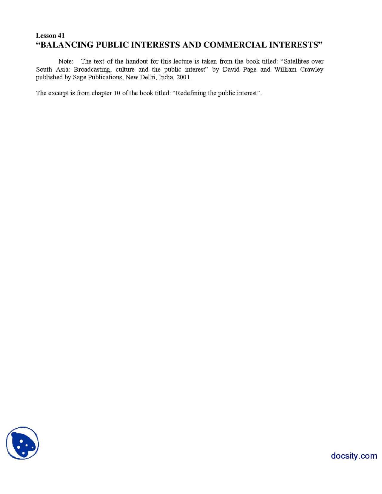 Balancing Public Interests Globalization Of Media Lecture Handout Docsity