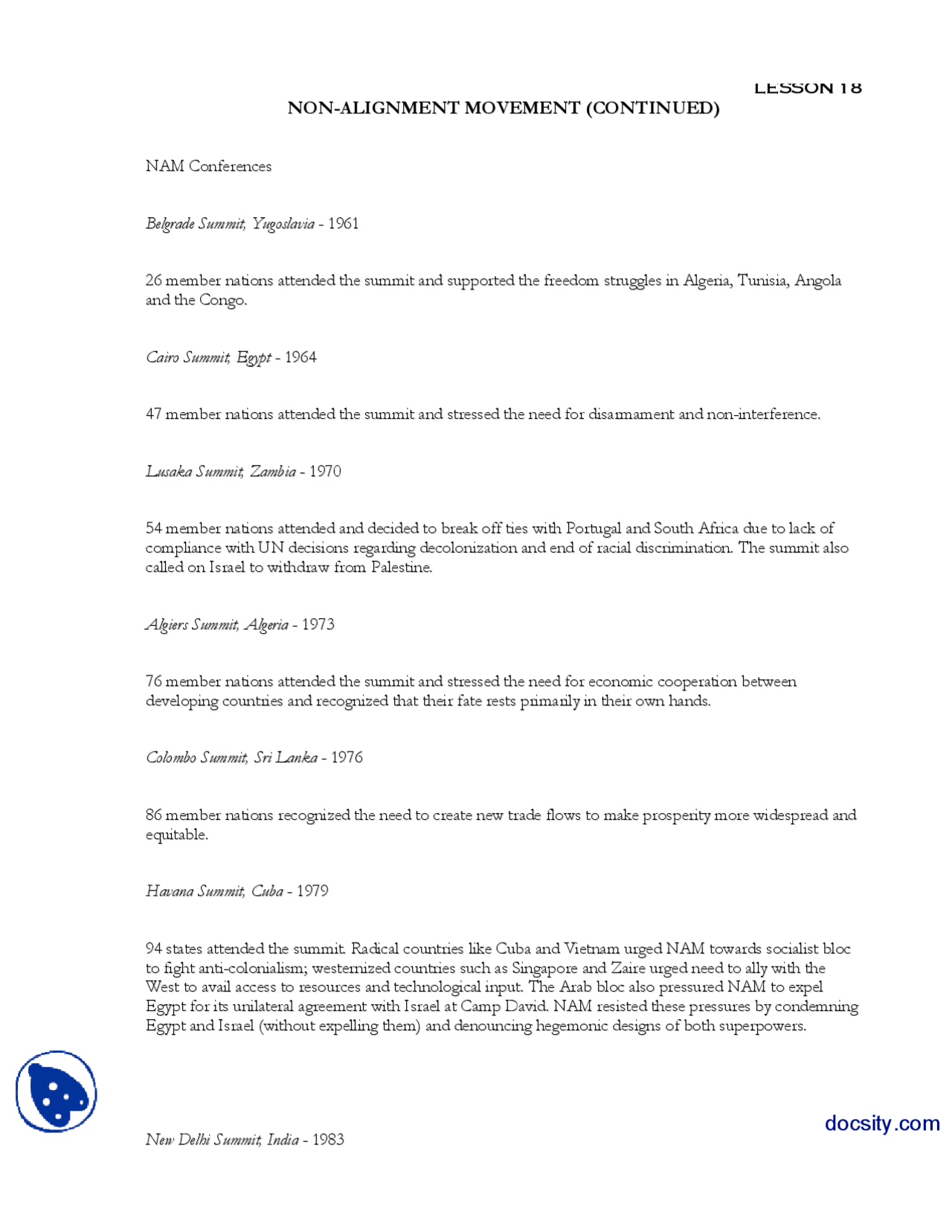 Non Alignment Movment Lesson 18-International Relations-Lecture Handout ...