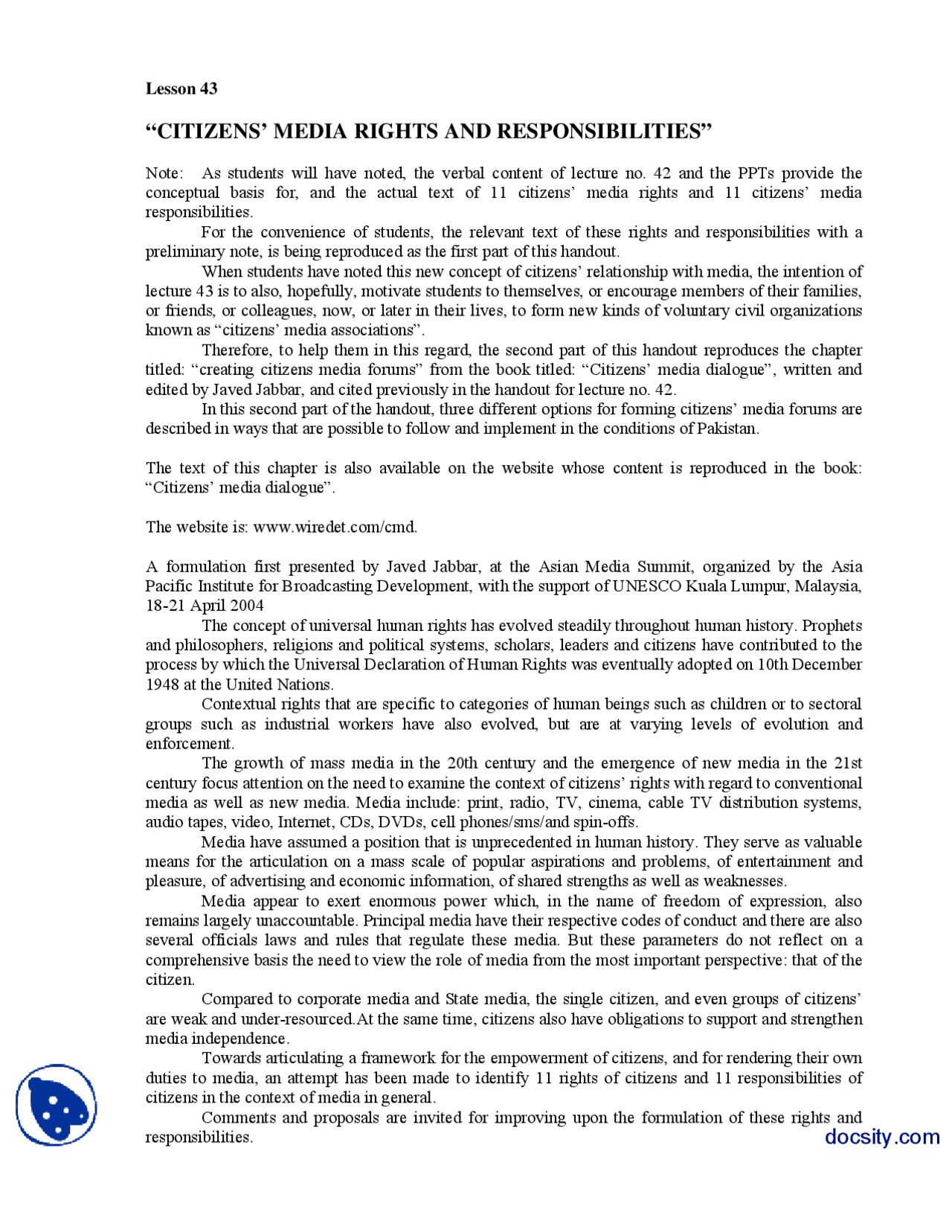Citizens Part 2 Globalization Of Media Lecture Handout Docsity