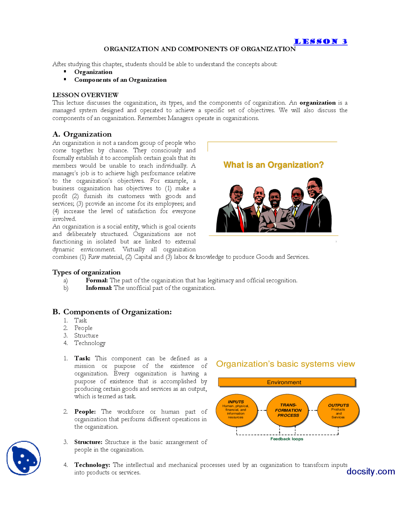Understanding Organizations: Components and Systems | Exercises Human ...