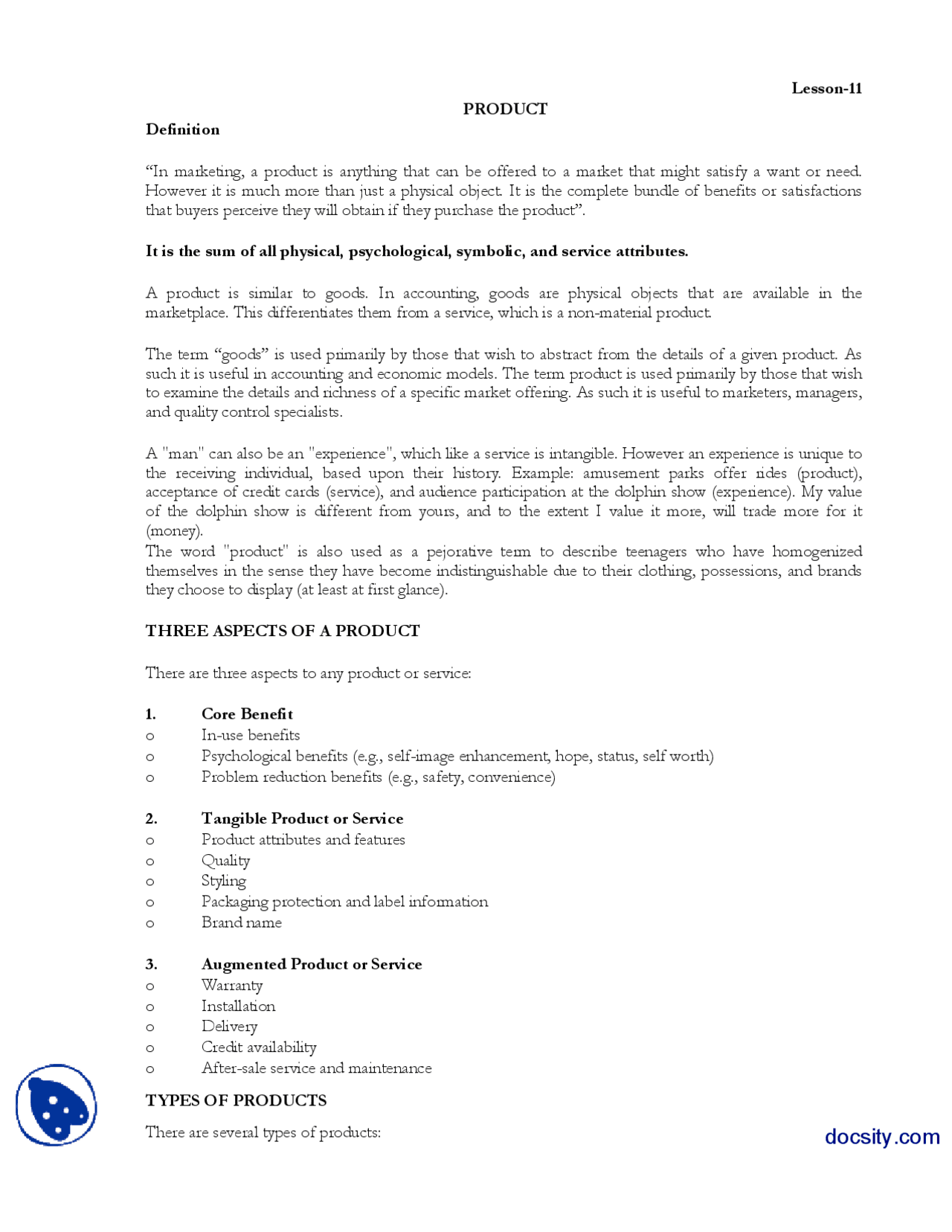 Product Marketing Managment Lecture Handout Docsity