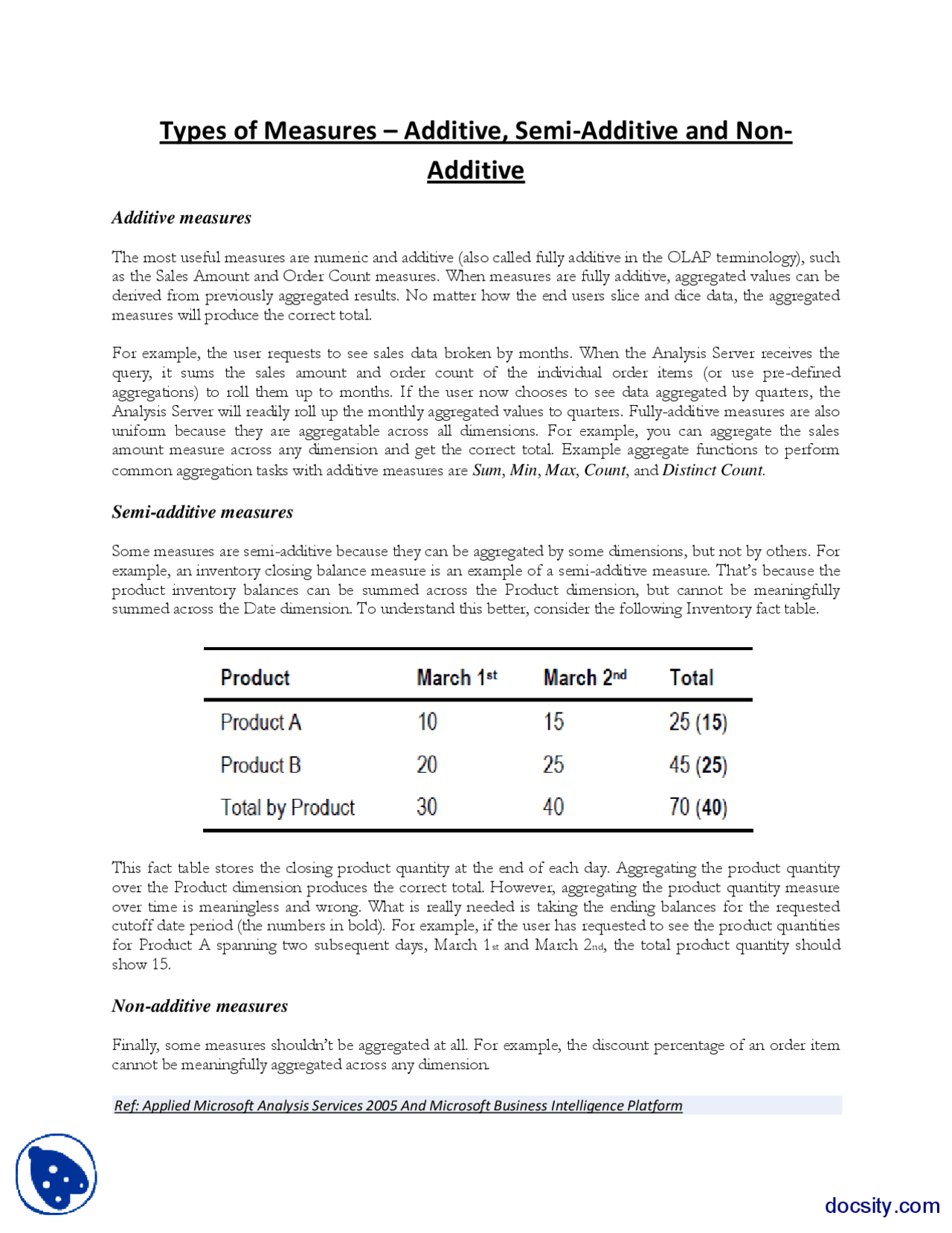 Types Of Measures Data Warehouse Lecture Handout Exercises Data