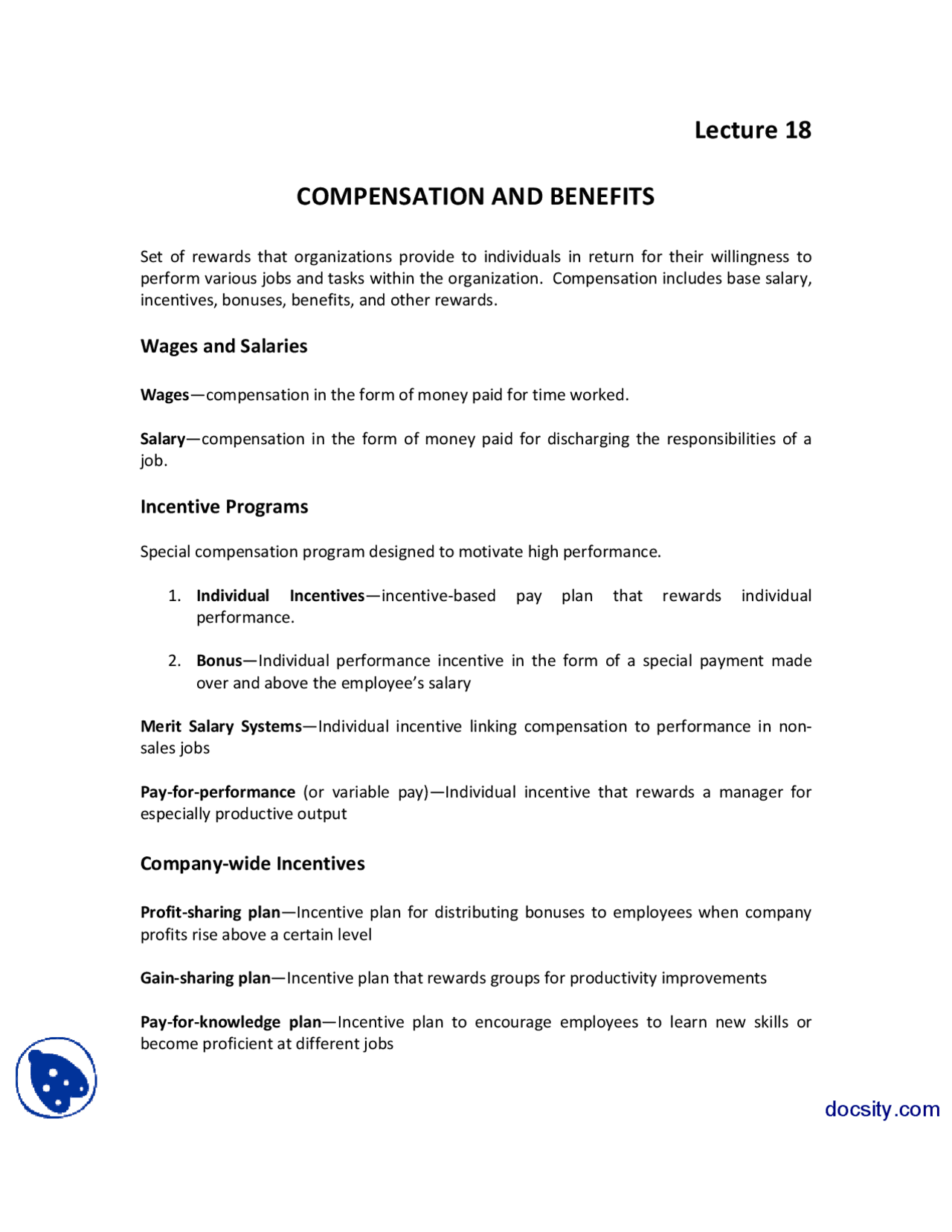 Compensations and Benifits-Introduction to Business-Lecture Handout ...