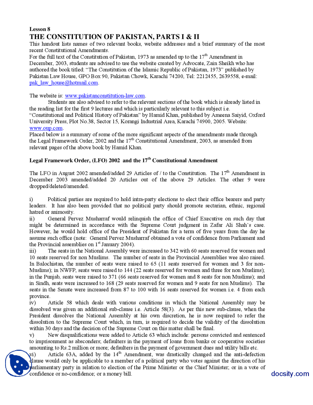 Constitutions Of Pakistan Globalization Of Media Lecture Handout Docsity