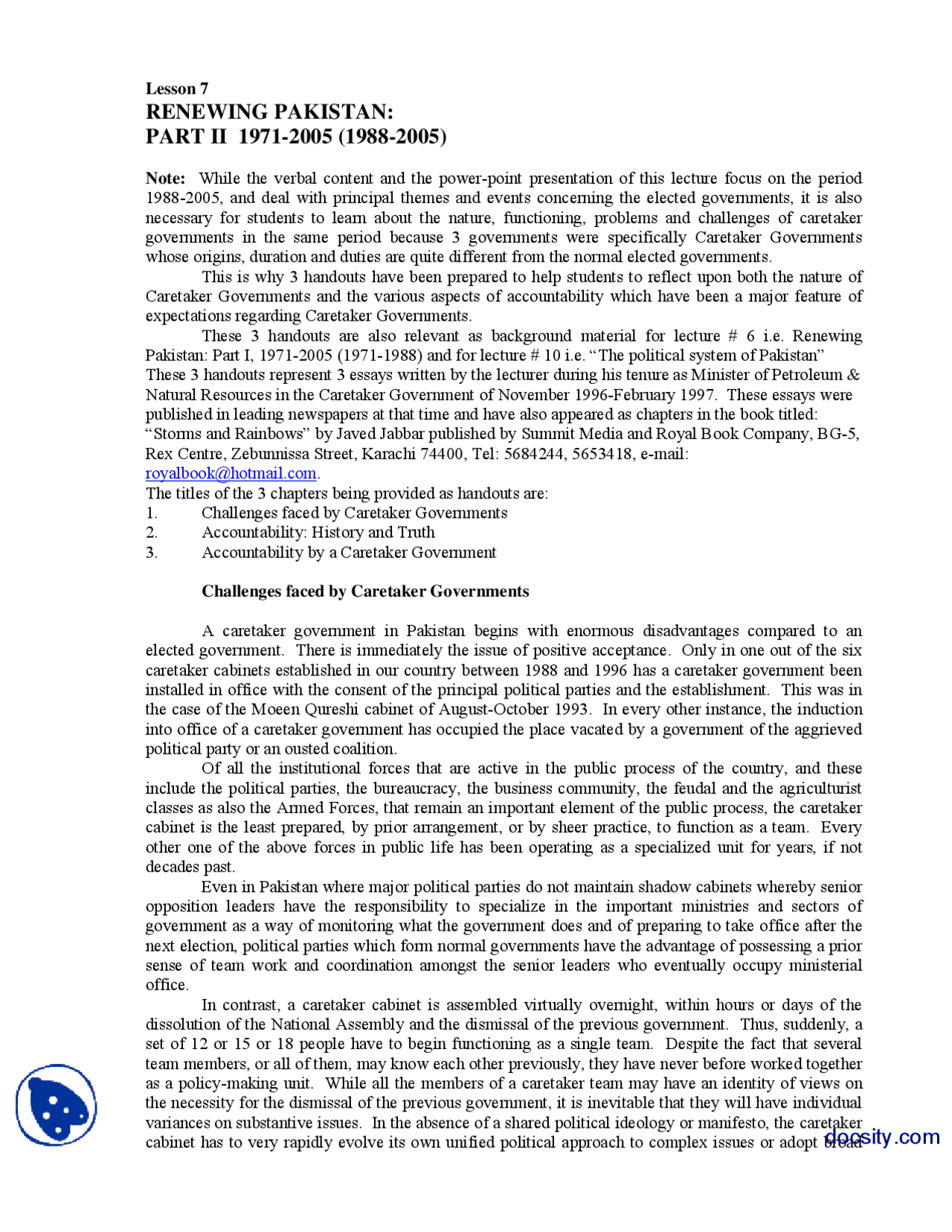 Renewing Pakistan Part 2 Globalization Of Media Lecture Handout Docsity