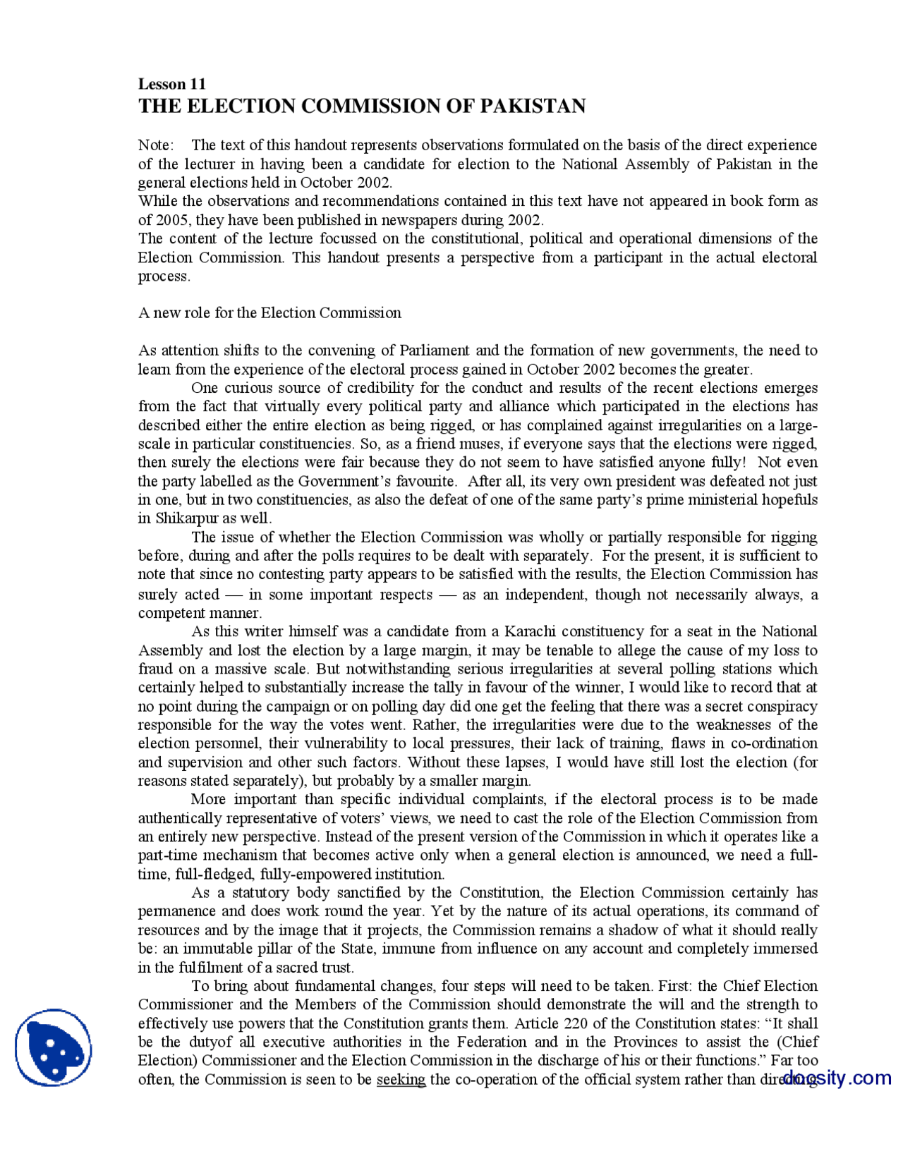 Election Commision Of Pakistan Globalization Of Media Lecture Handout