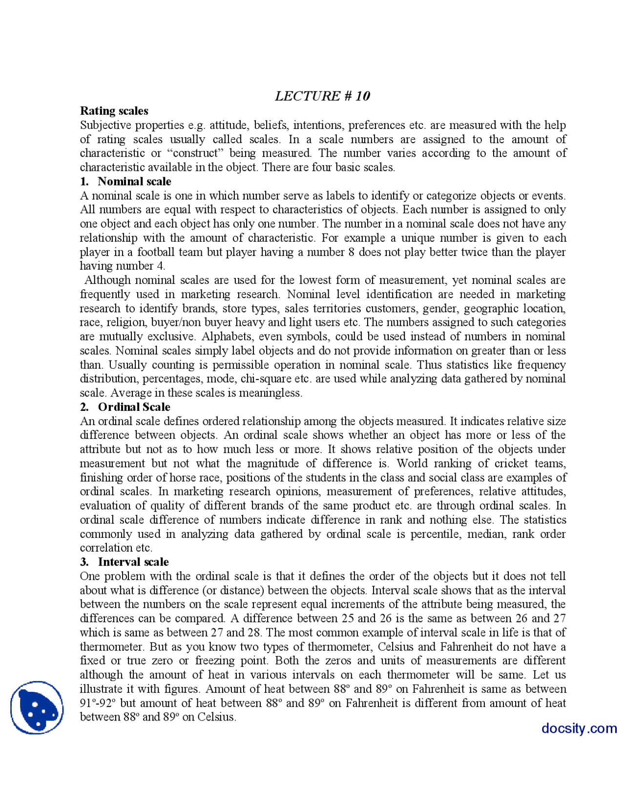 Rating scales-Marketing Research-Lecture Handout - Docsity