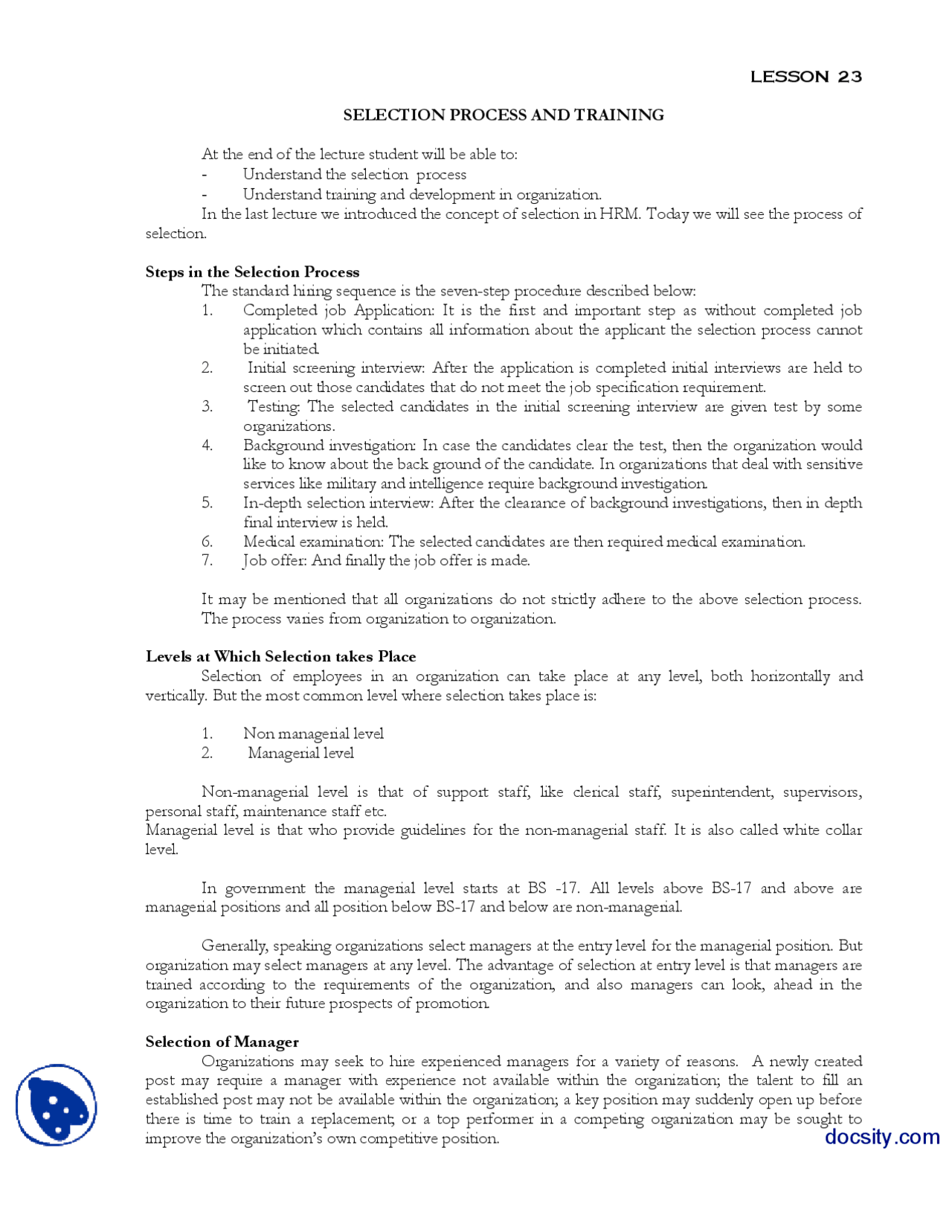 Selection Process And Training Introduction To Public Administration