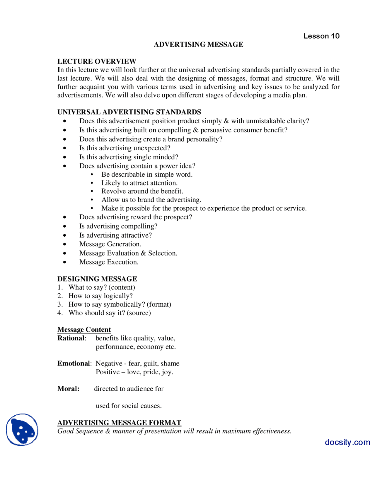 Positioning Part 2 Advertising And Promotion Lecture Handout Docsity