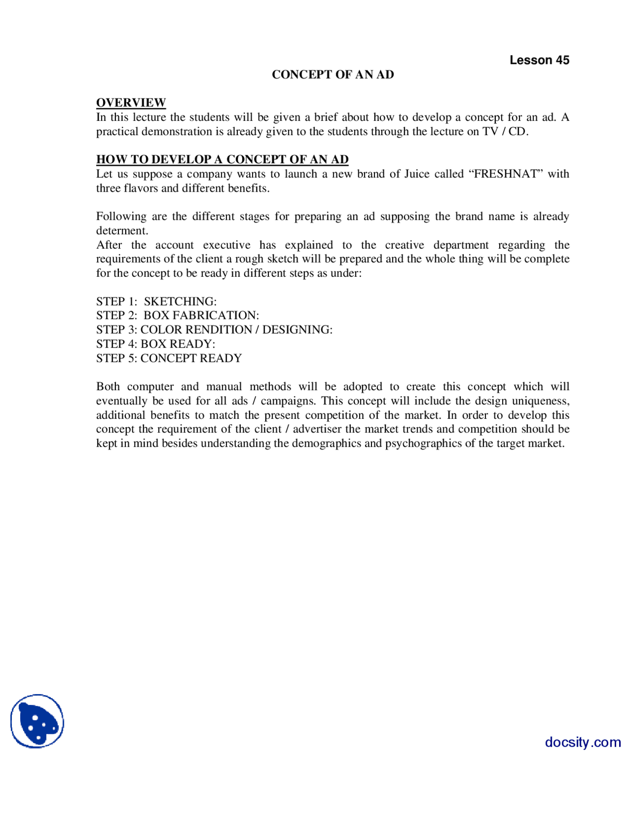 Concept Of Ad Advertising And Promotion Lecture Handout Docsity