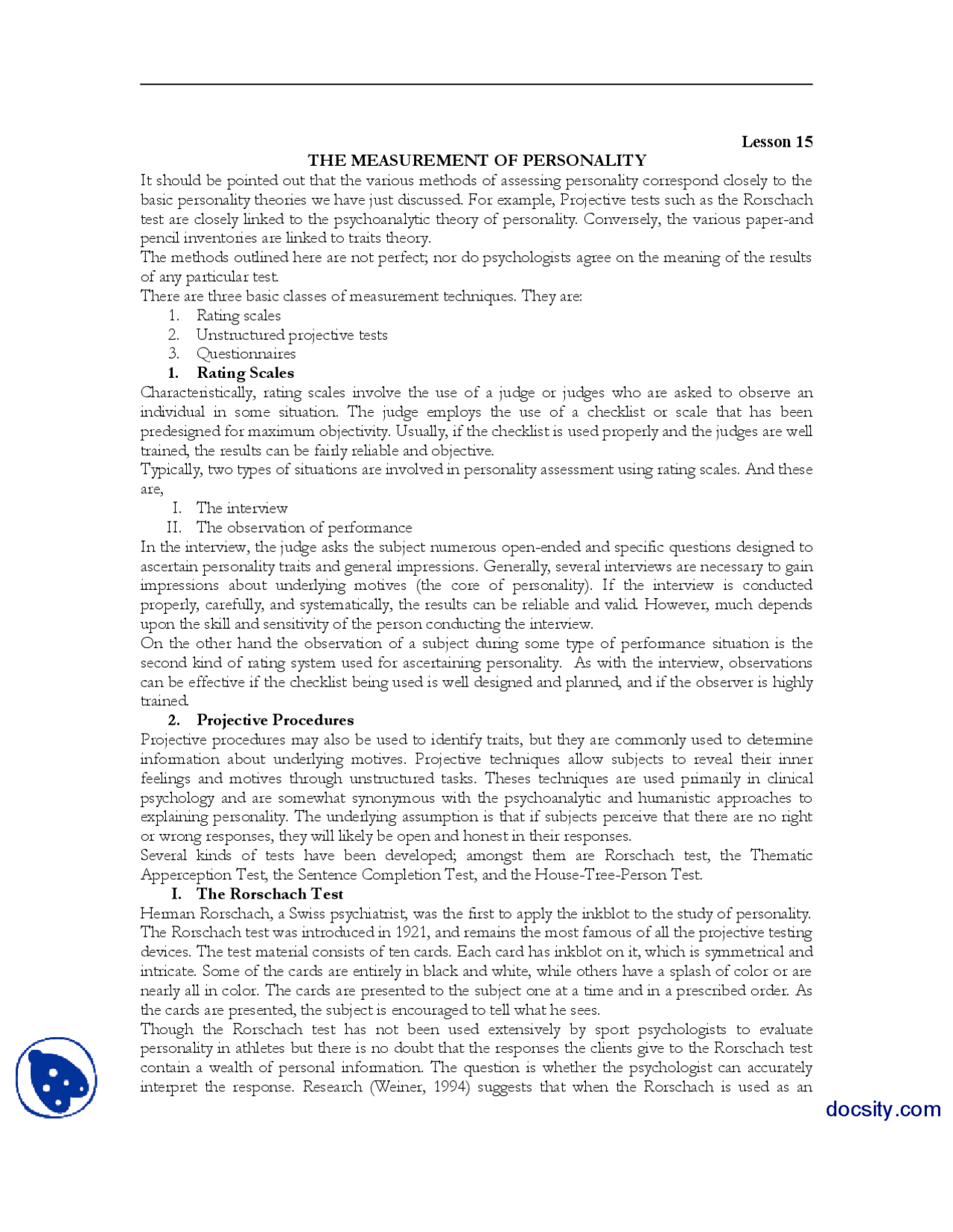 Rating Scales Sports Psycology Lecture Handout Exercises Sports
