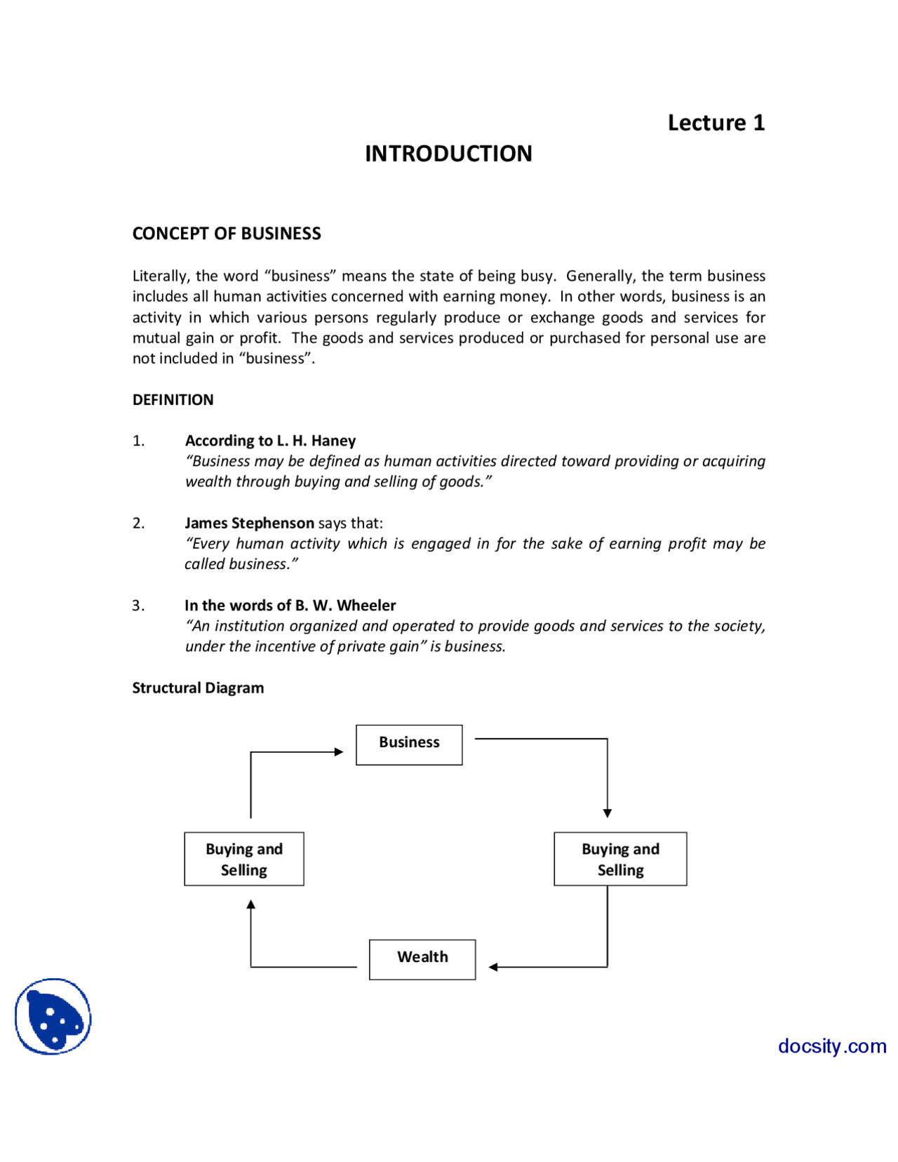 Introduction Introduction To Business Lecture Handout Docsity