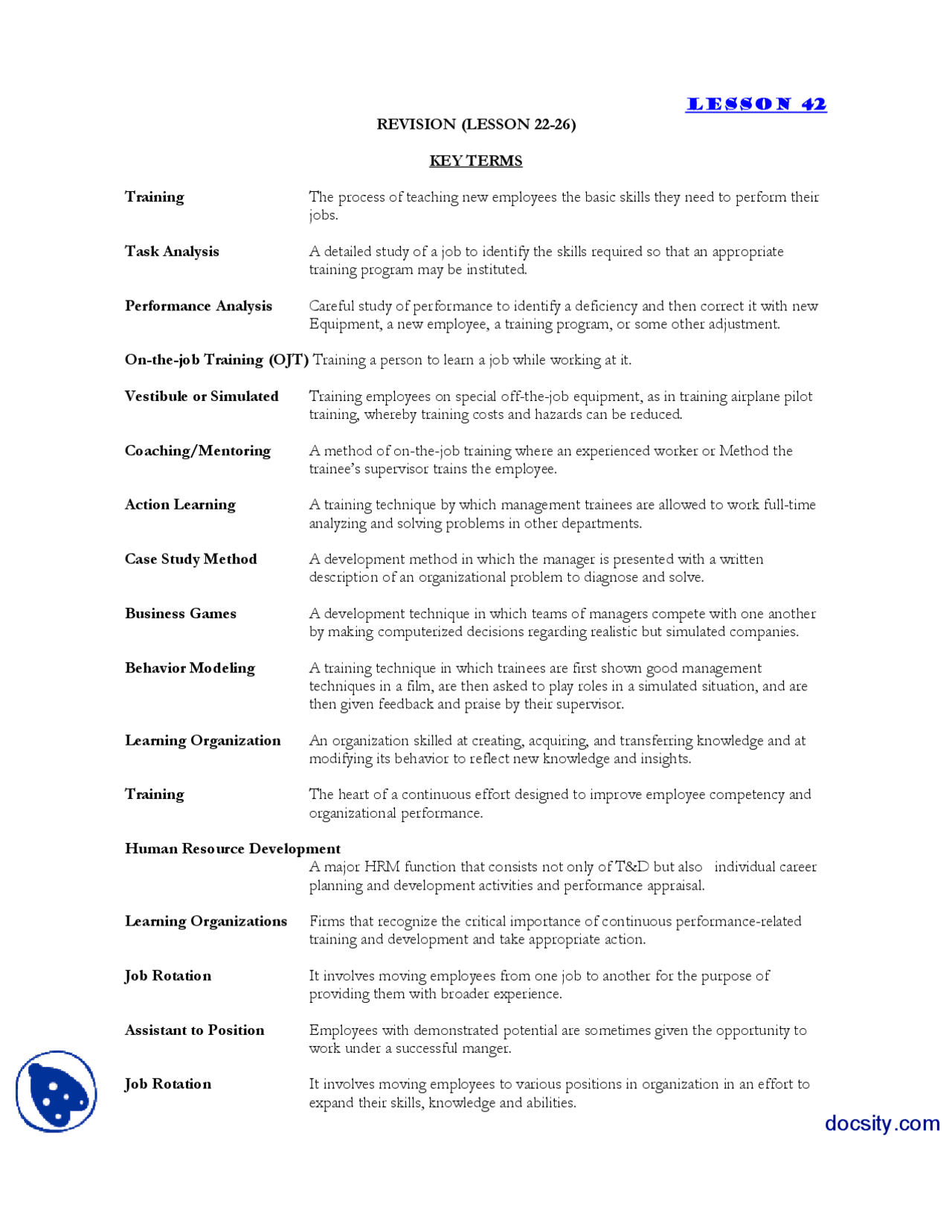 Revision Lesson 22 26 Human Resource Managment Lecture Handout Docsity