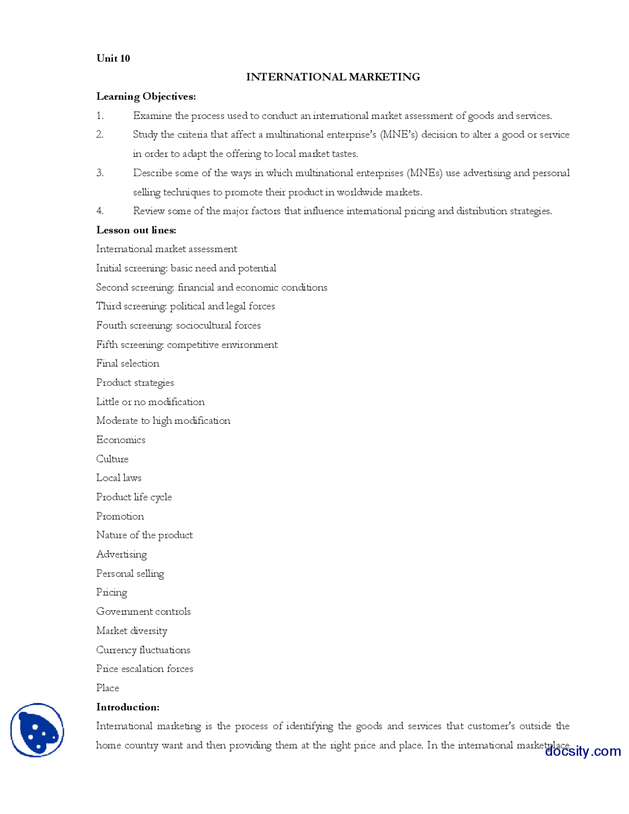 International Marketing-International Business-Lecture Handout - Docsity