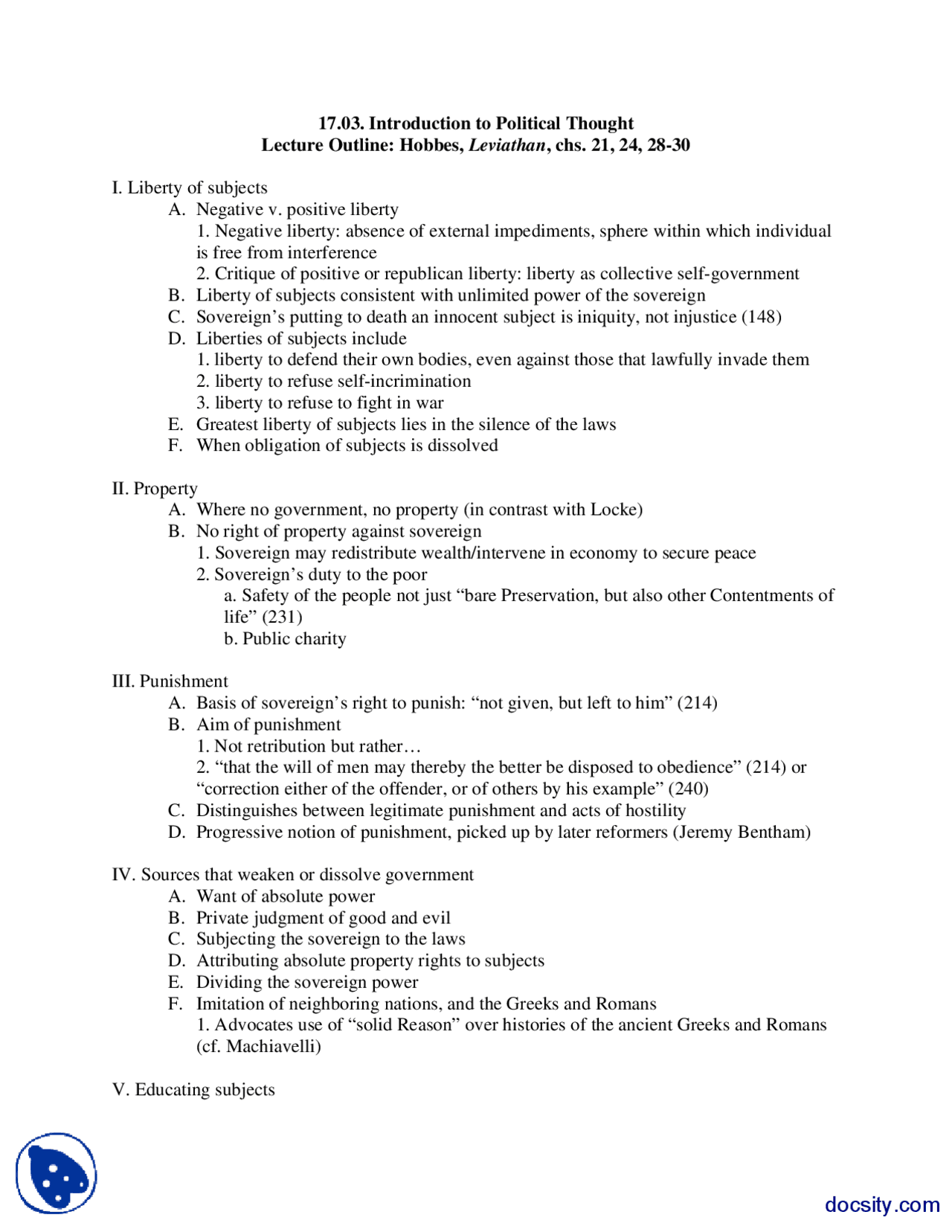 Hobbes Leviathan Part 3 Political Philosophy Lecture Handout Docsity