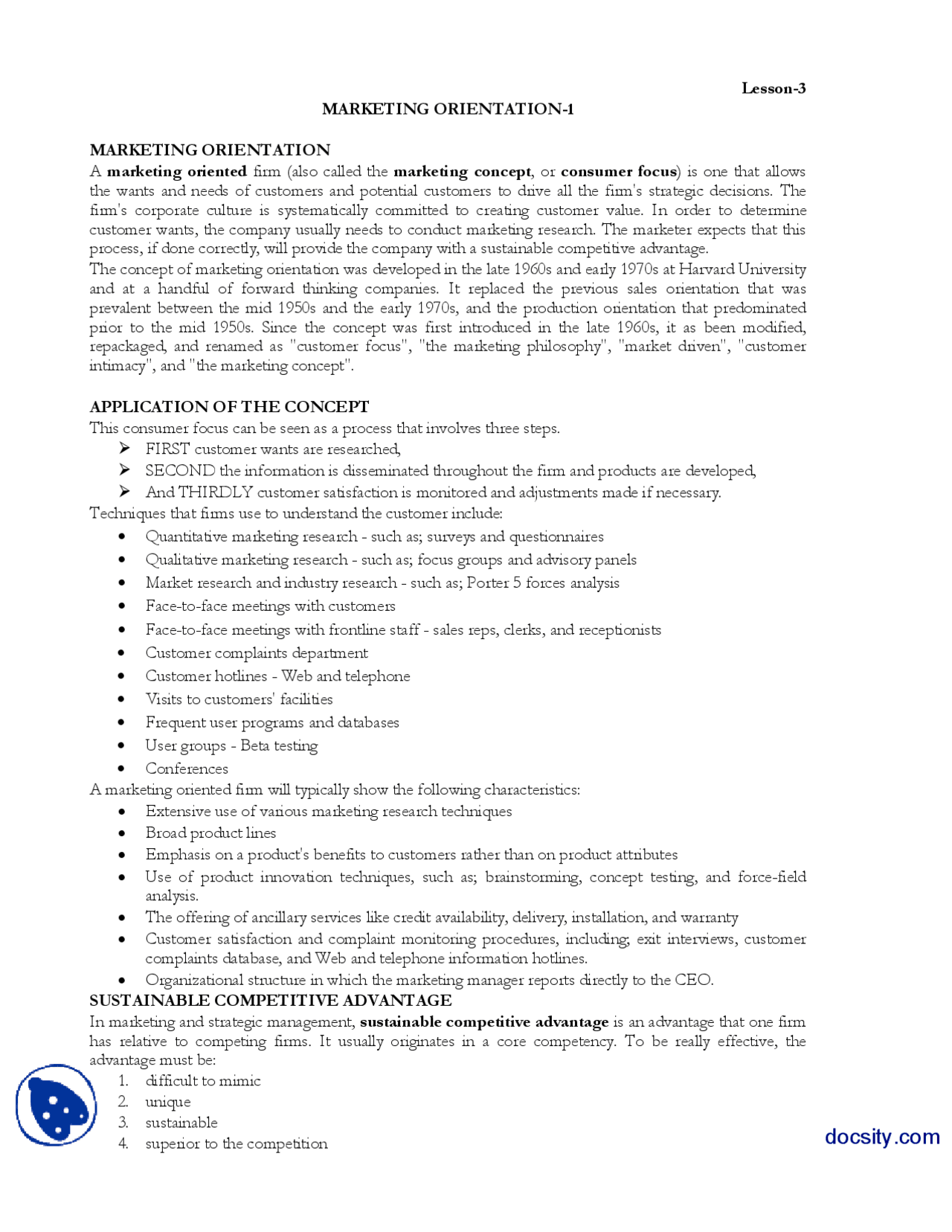 Marketing Orientation I Marketing Managment Lecture Handout Docsity