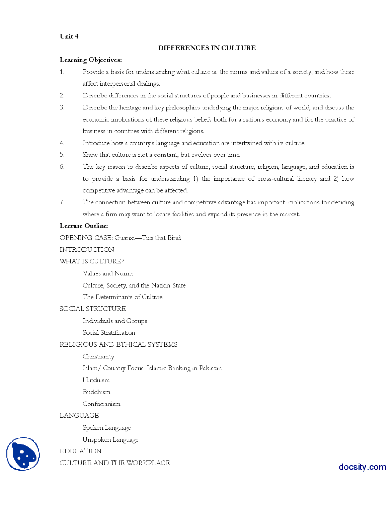 Diffrences In Culture International Business Lecture Handout Docsity