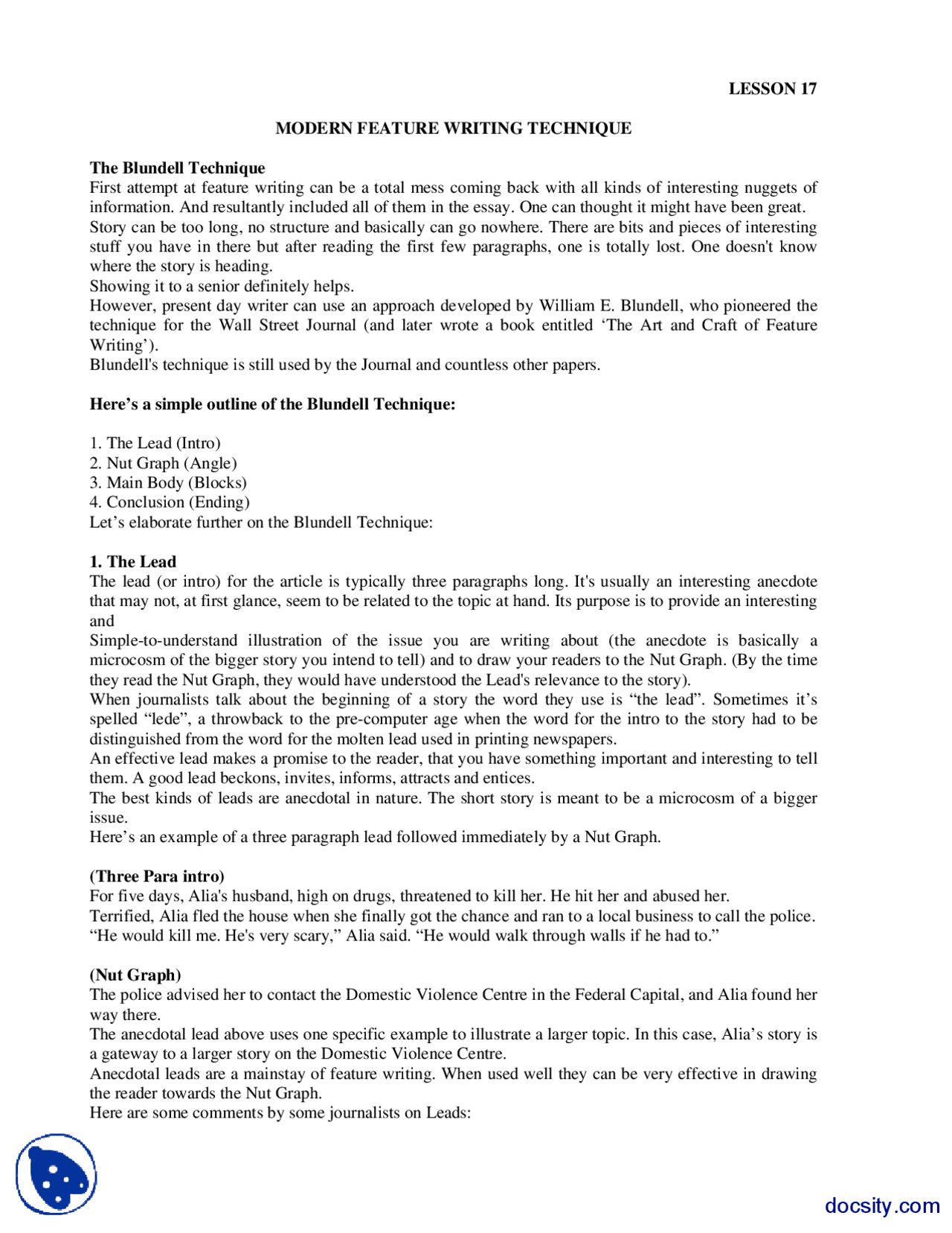 Modren Feature Part 2 Feature And Coloumn Writing Lecture Handout Docsity