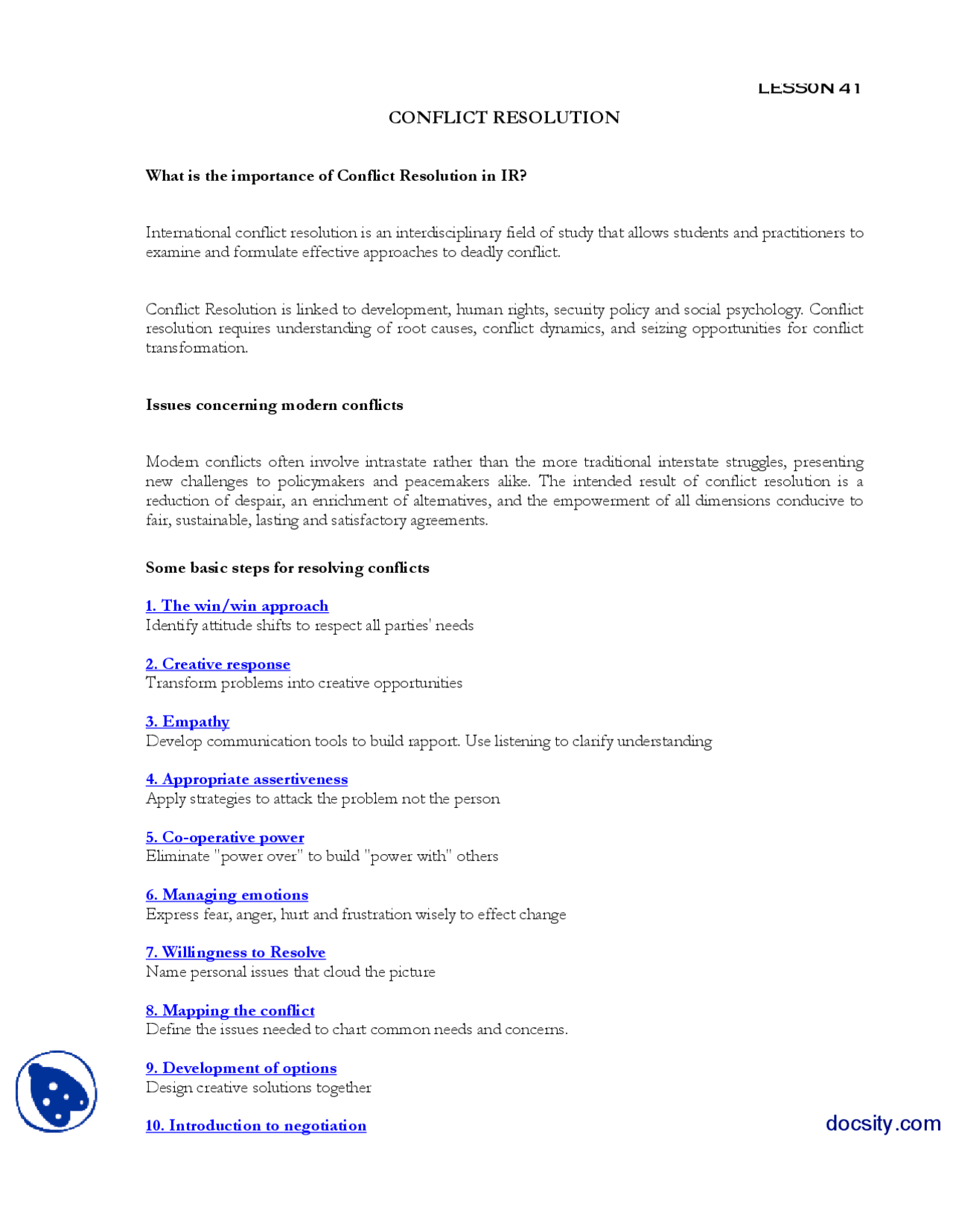 Conflict and Conflict Resolution Lesson 41-International Relations ...