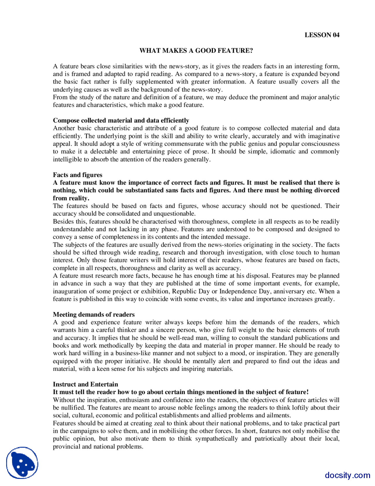 Good Features Feature And Coloumn Writing Lecture Handout Docsity