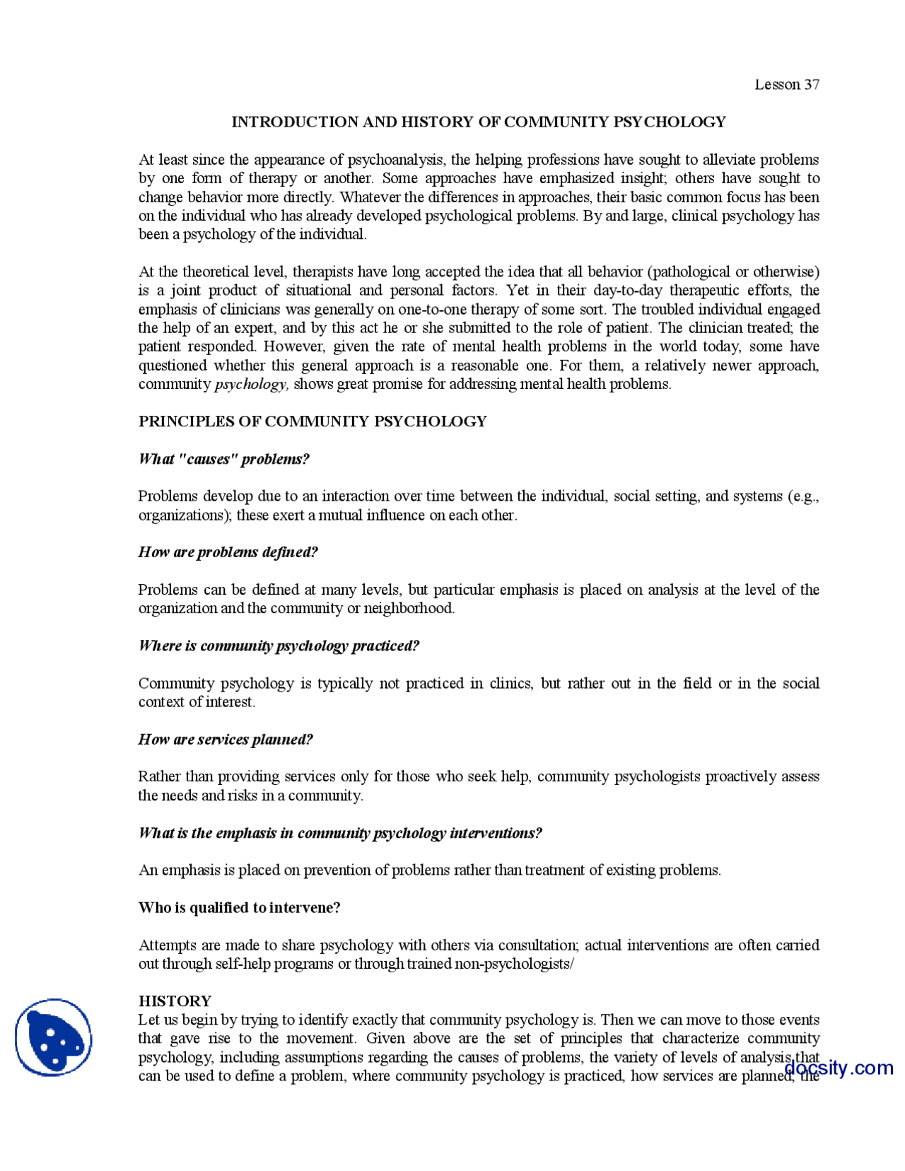 Communication Psycology Part 1 Clinical Psycology Lecture Handout Docsity