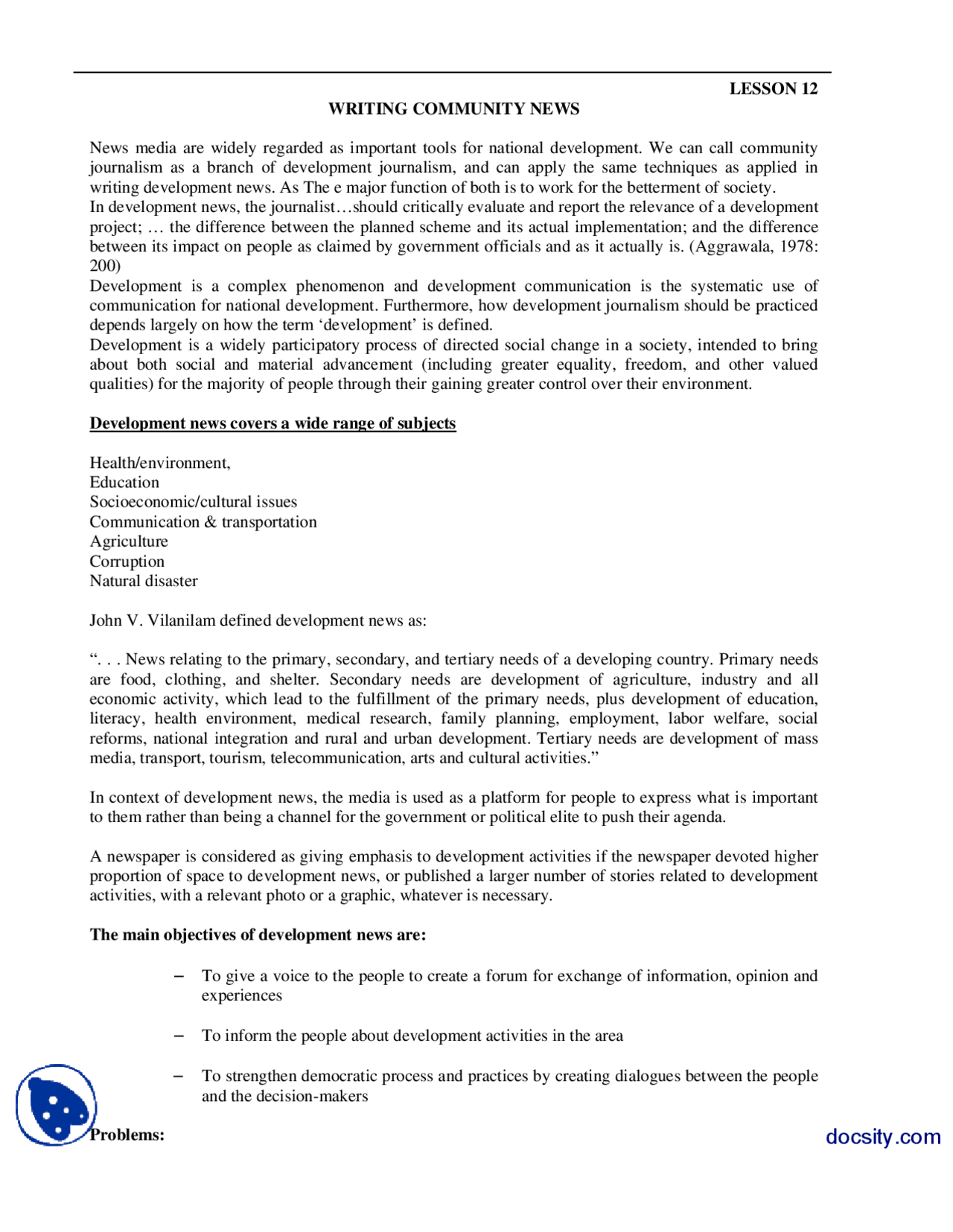 Writing Community News-Community Journalism-Lecture Handout - Docsity