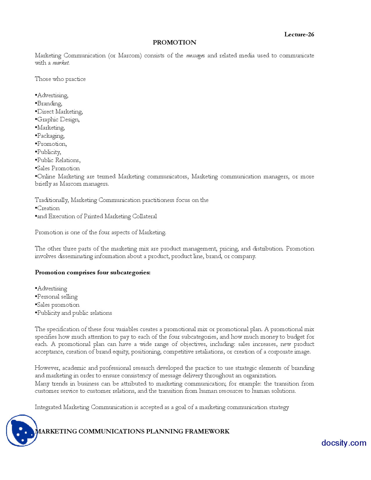 Promotion Marketing Managment Lecture Handout Docsity