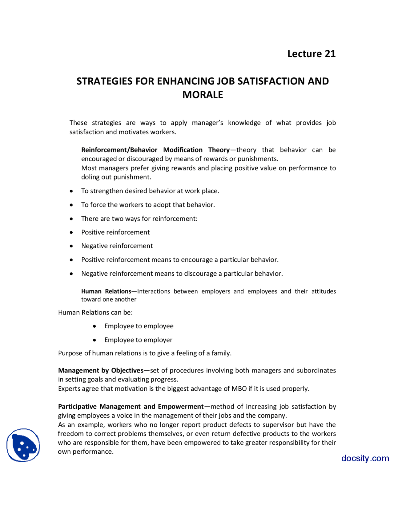 Enhanching Job Satisfaction-Introduction to Business-Lecture Handout ...