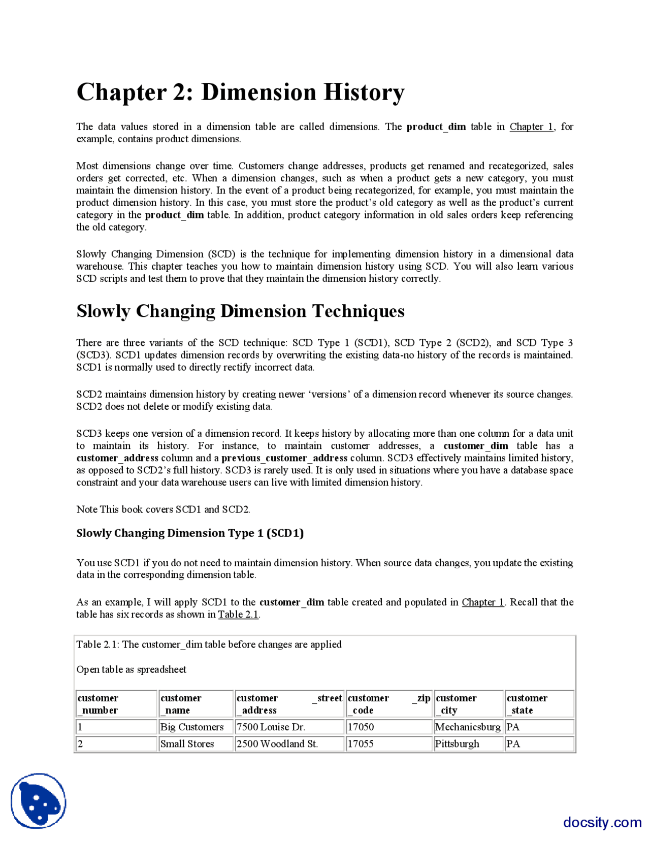 Dimension History Data Warehouse Lecture Handout Docsity