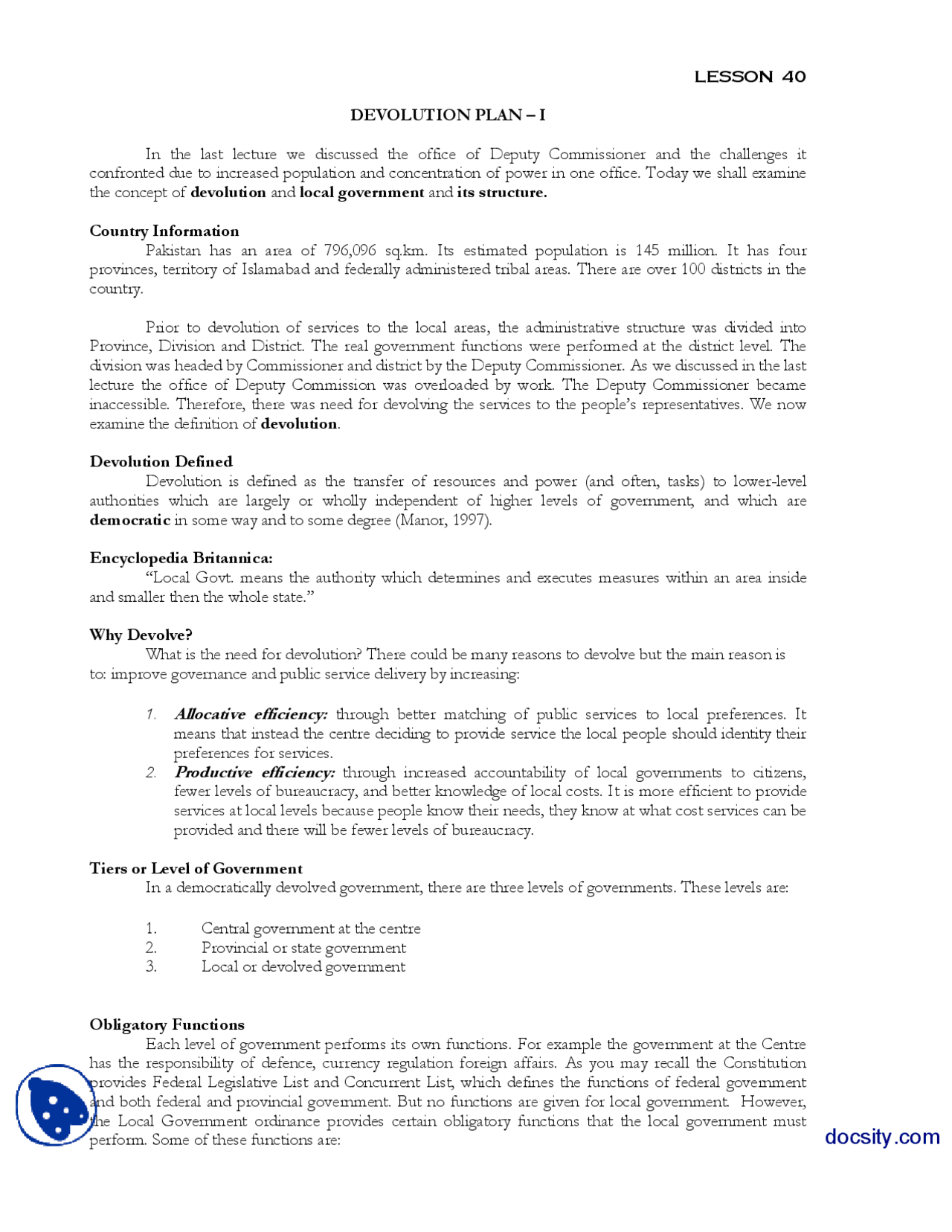 Devolution Plan-I-Introduction to Public Administration-Lecture Handout ...