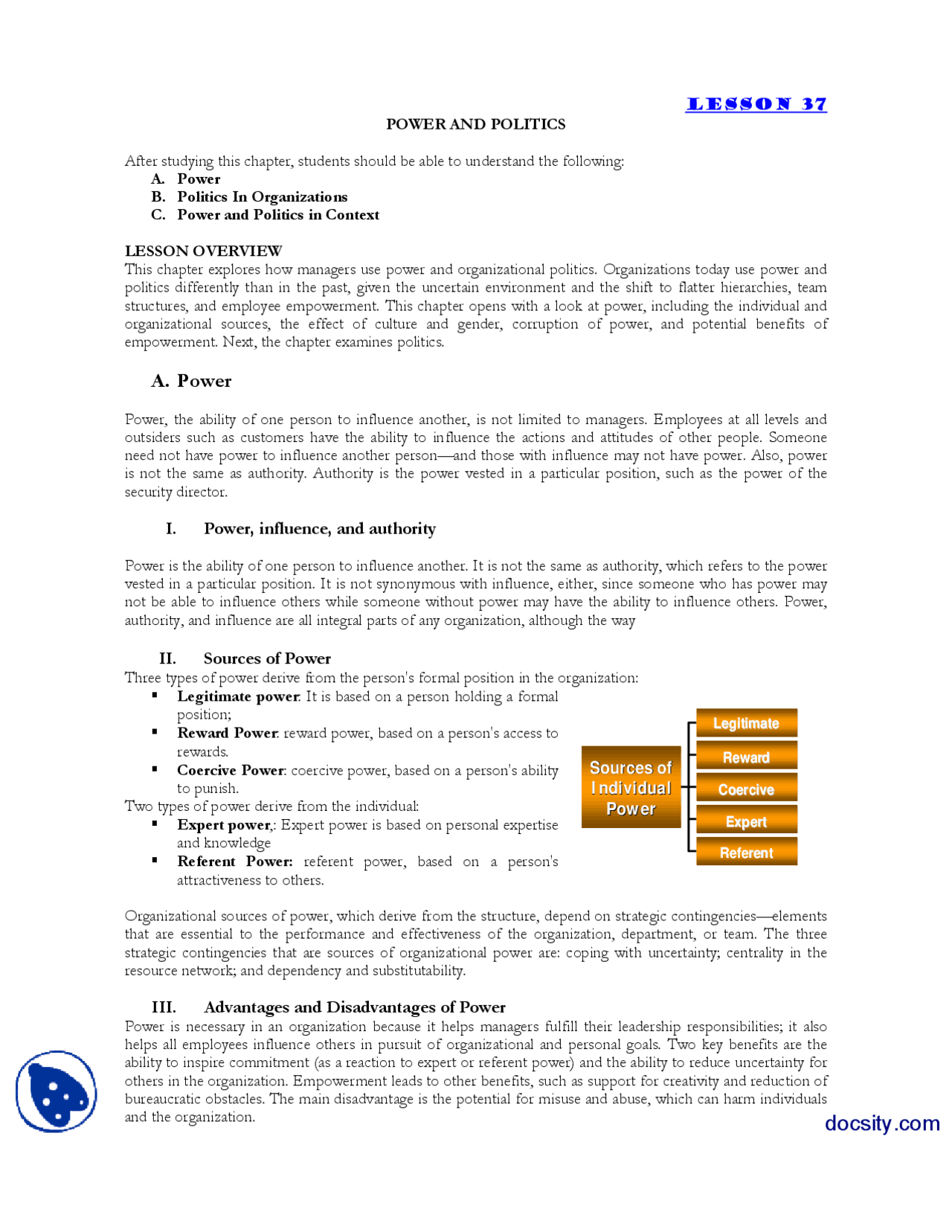 Power and Politics-Human Resource Managment-Lecture Handout - Docsity