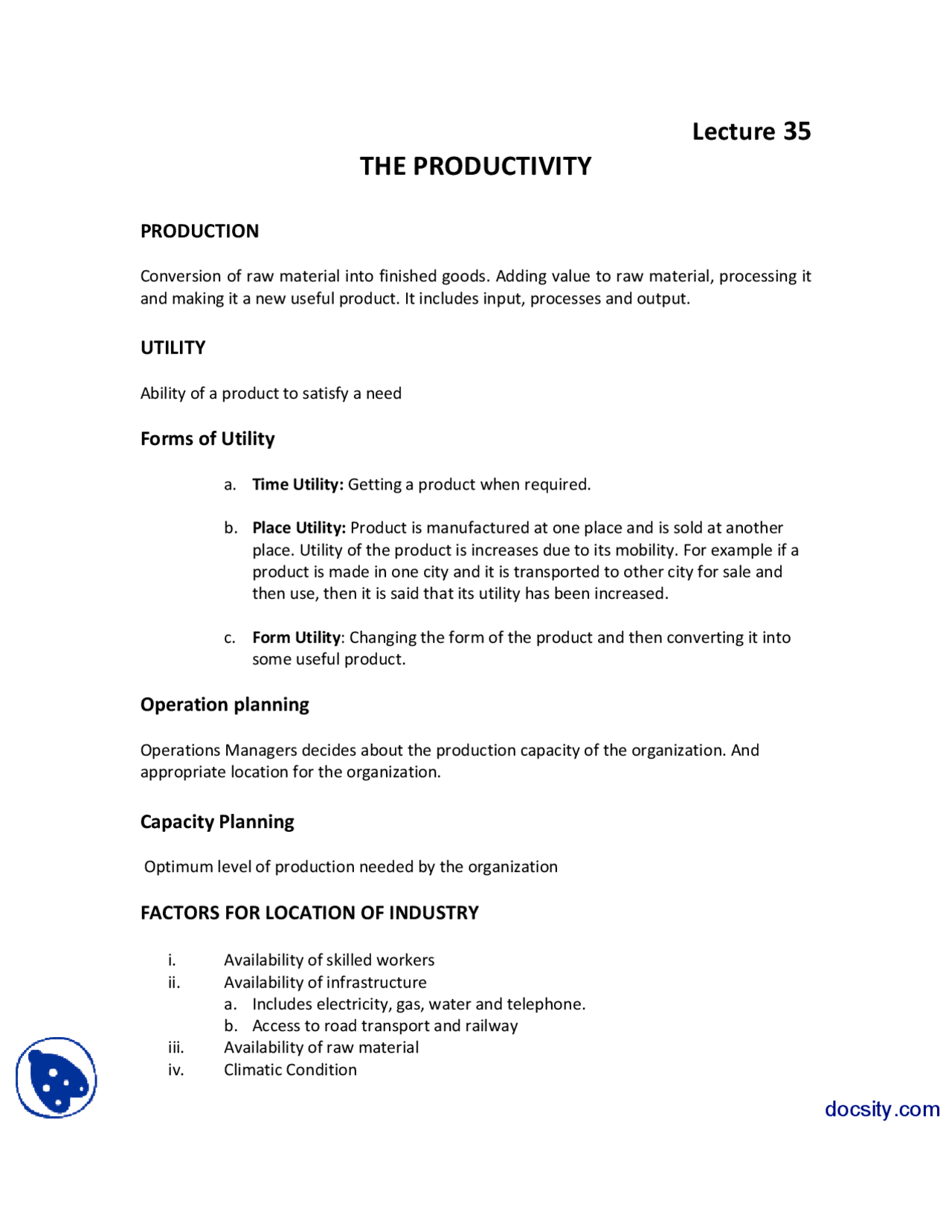 The Productivity Introduction To Business Lecture Handout Exercises
