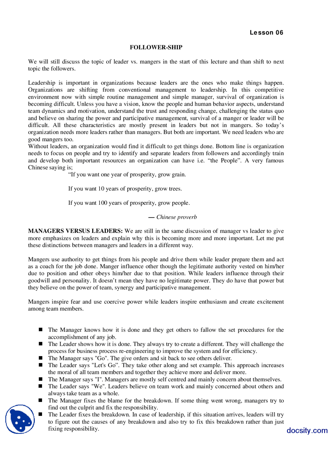 Follower Ship Leadership And Team Managment Lecture Handout Docsity