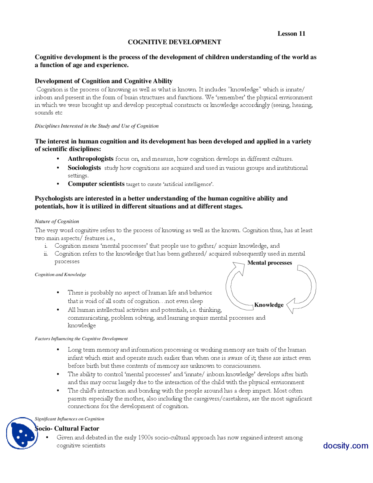 Congntive Approach Introduction To Psycology Lecture Handout Docsity