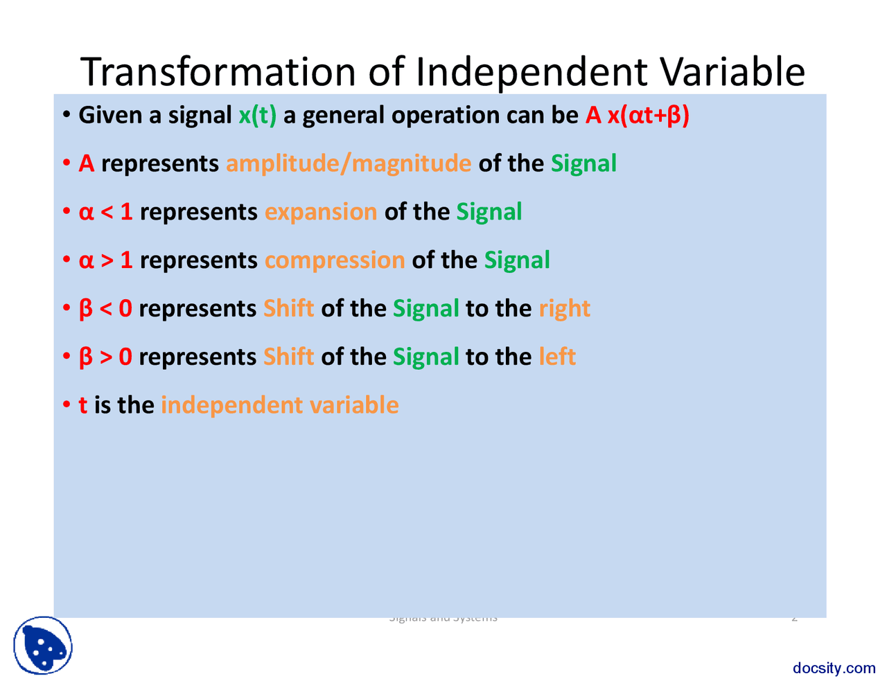 Transformation of Independent Variable-Signals and Systems-Lecture Handout - Docsity