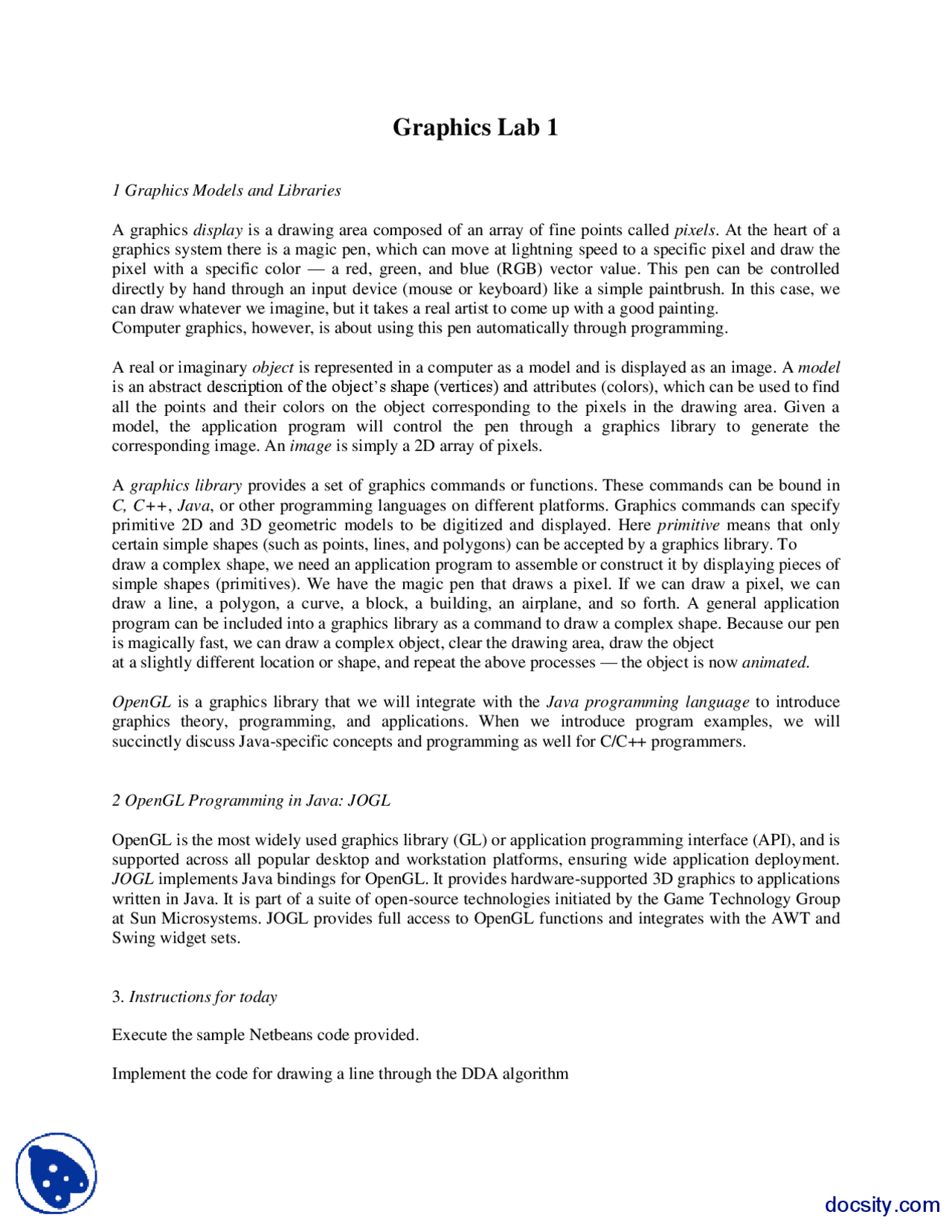 Graphics Models and Libraries-Computer Graphics-Lab Mannual - Docsity