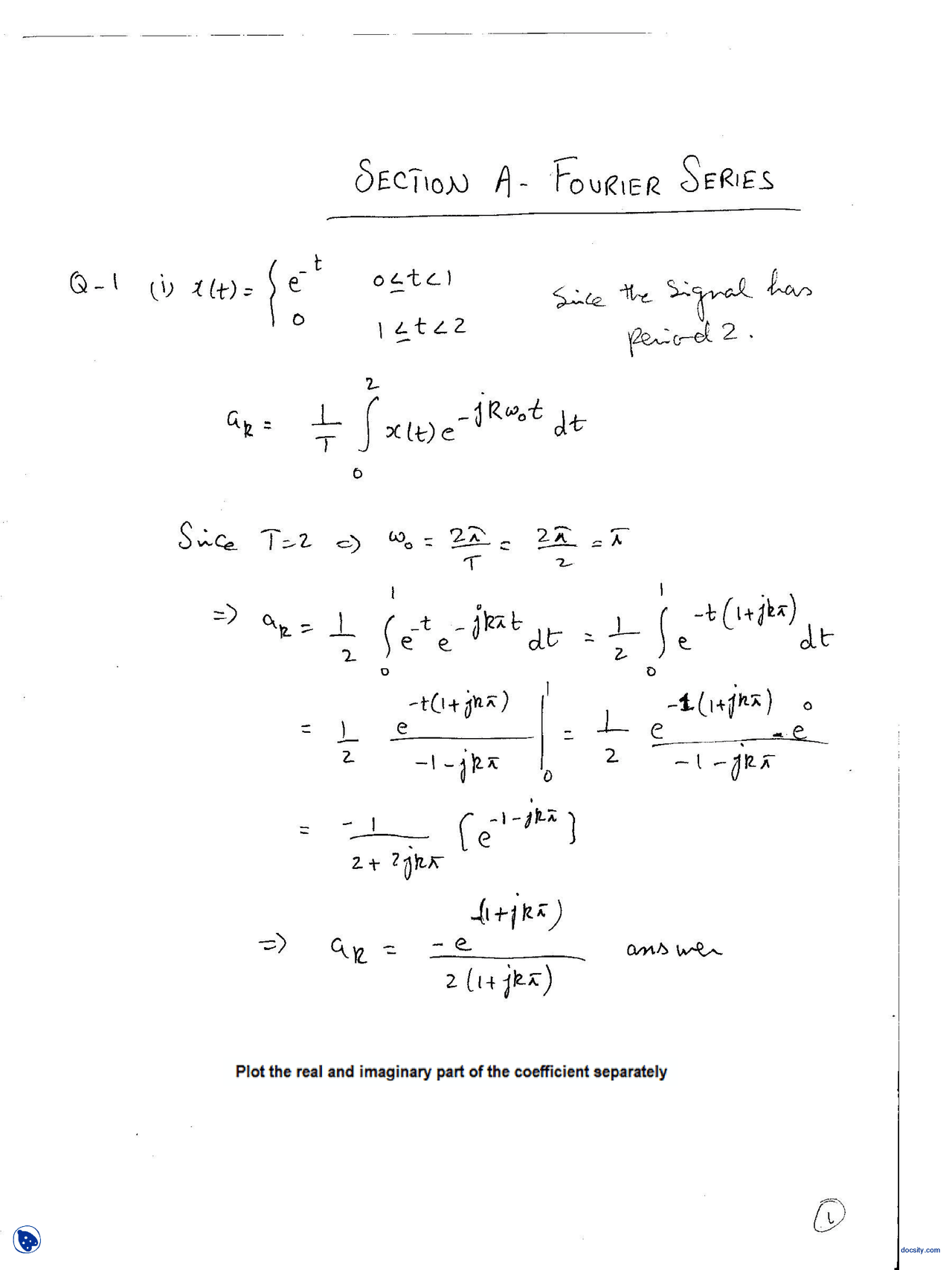Fourier Series Signal And Systems Quiz Solution Docsity