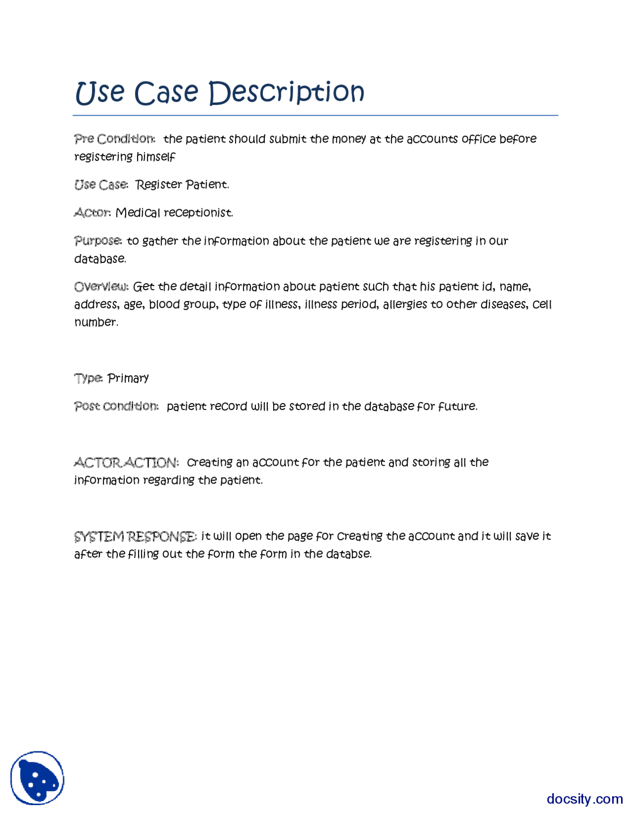 Medical Receptionist Part 2 Software Engineering Assignment And