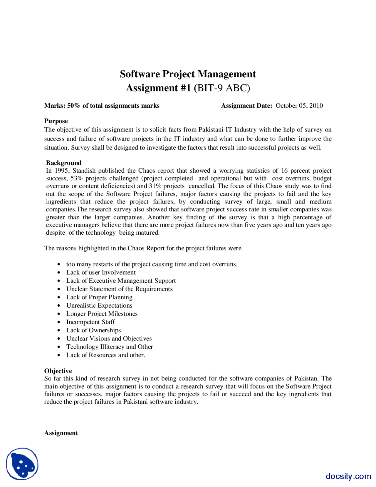 Industry Survey Software Project Managment Assignment Docsity