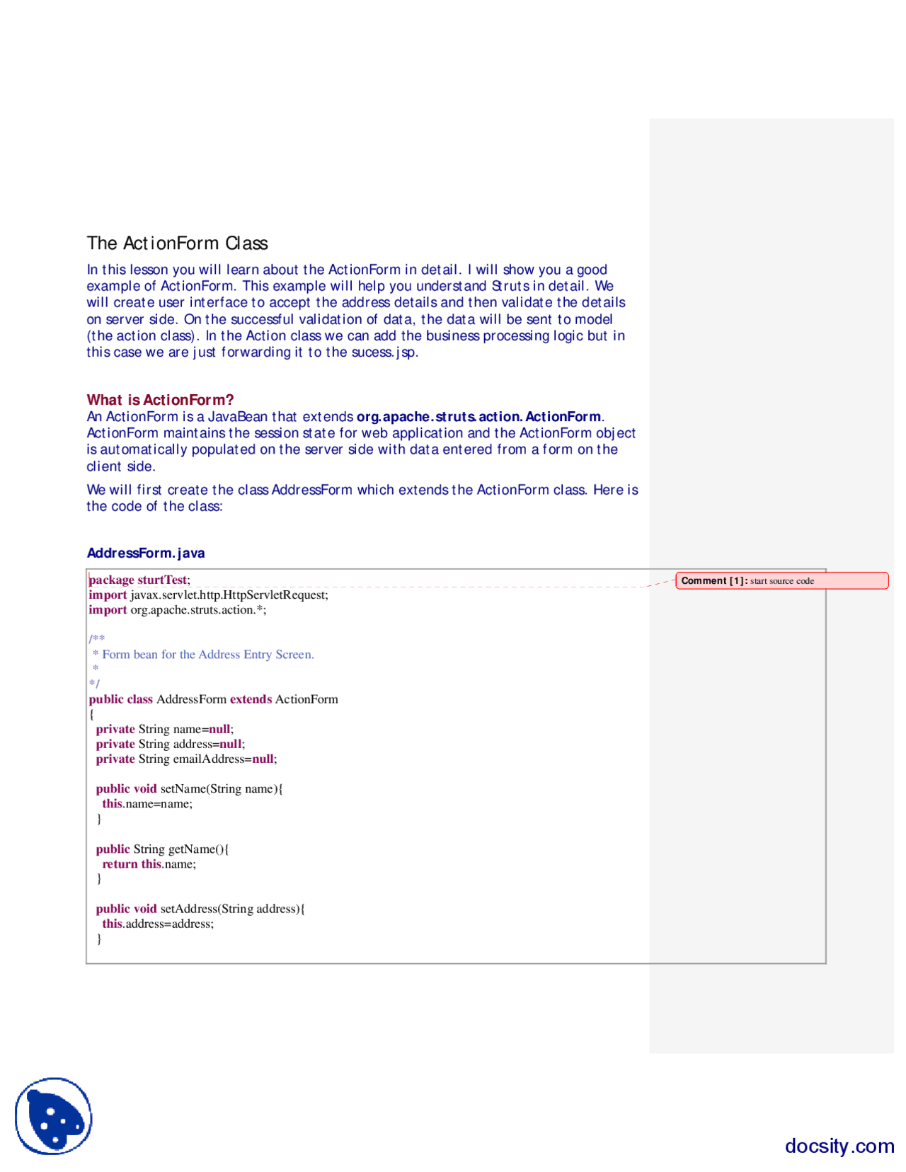 The Actionform Class Part 2 Java Programming Lecture Handouts Docsity 1179