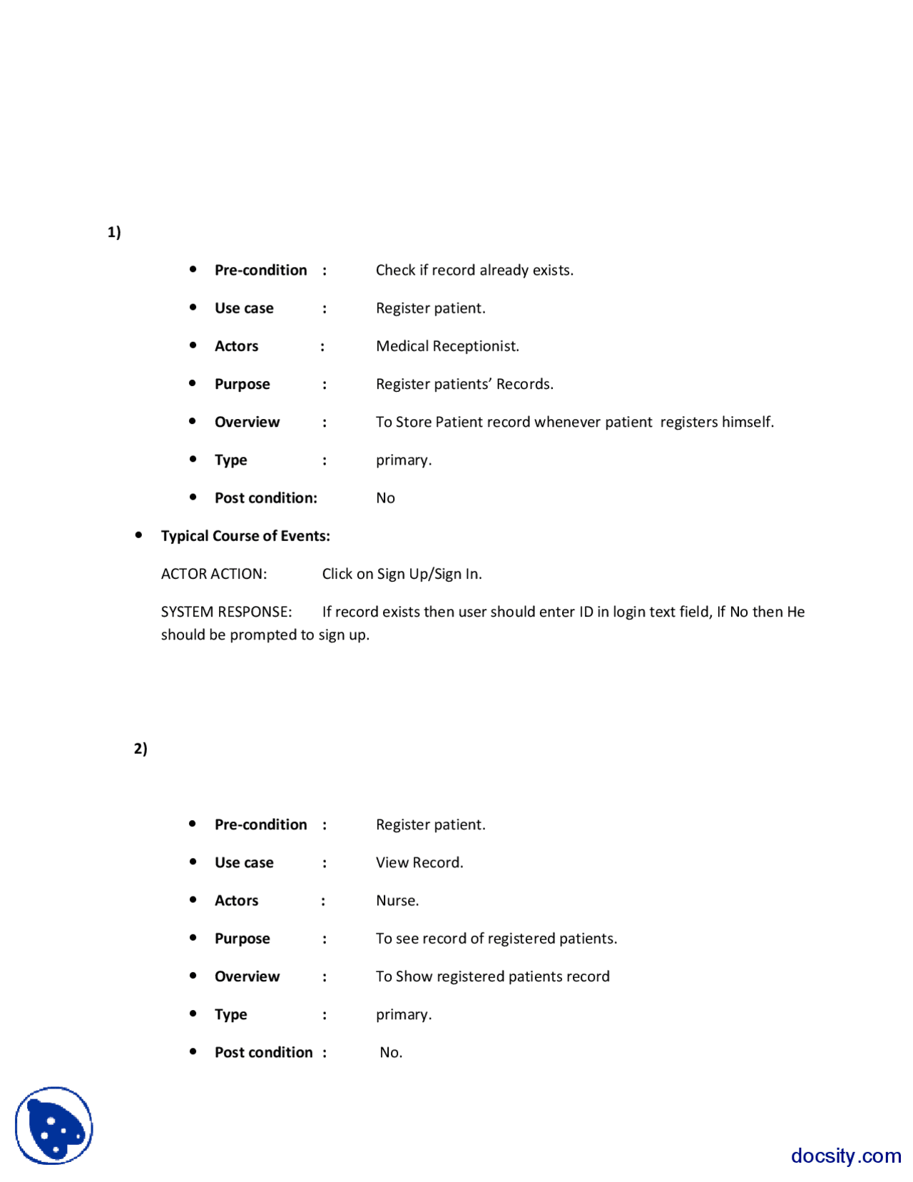 Medical Receptionist Part 4 Software Engineering Assignment And