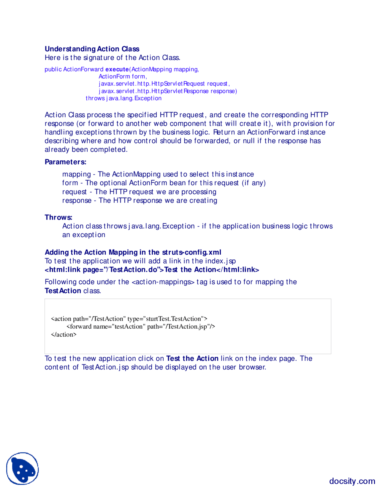 Understanding Action Class Java Programming Lecture Handouts Docsity 1512