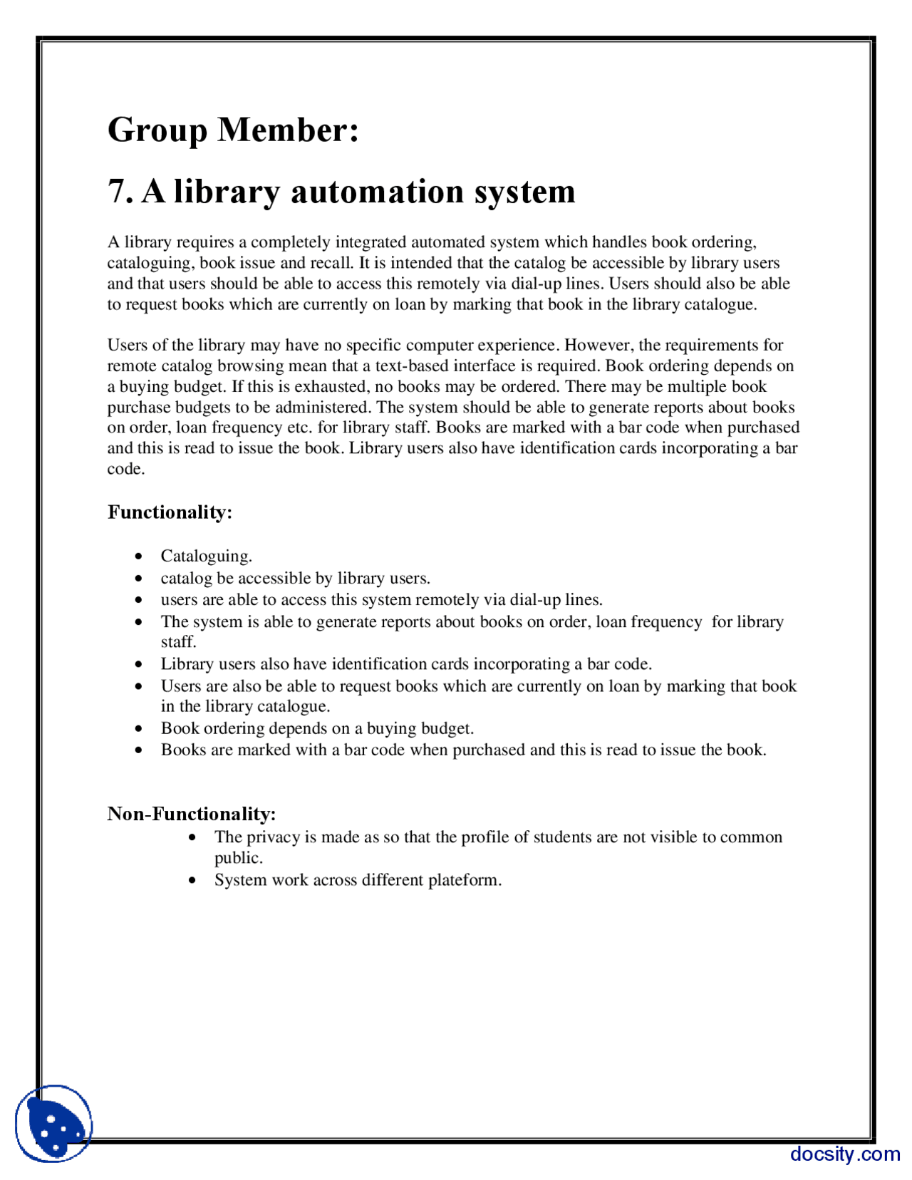 A Library Automation System Part 1 Basics Of Software Engineering Assignment And Solution Docsity