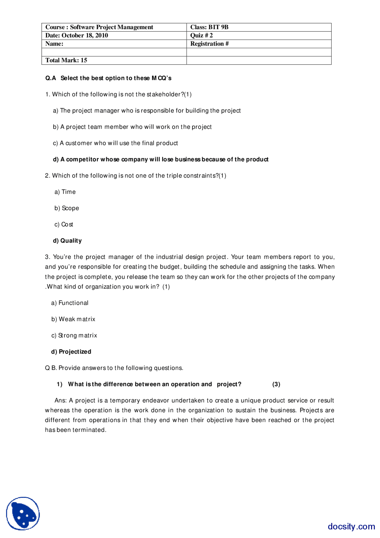 Stakeholder-Software Project Managment-Quiz | Exercises Software ...