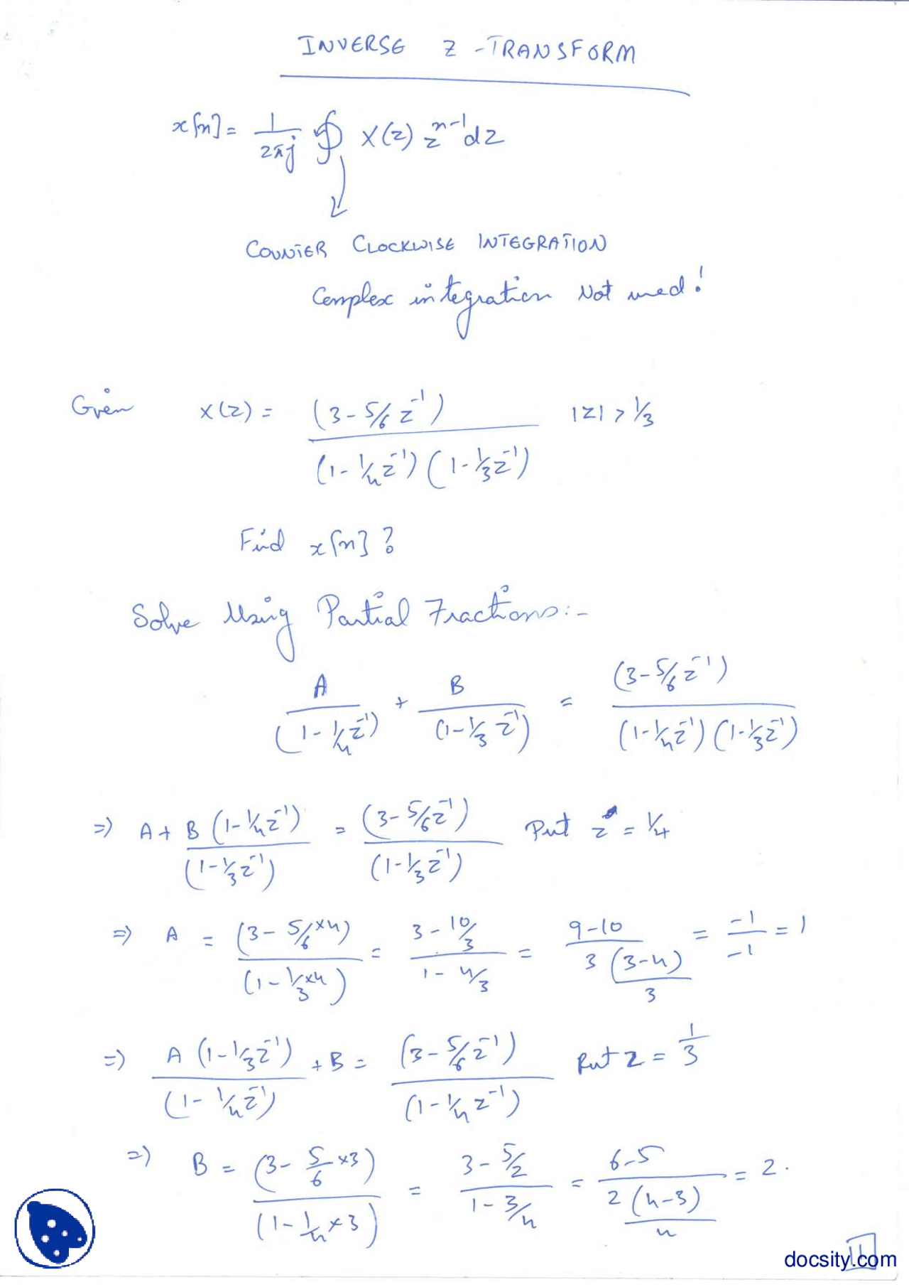 Inverse Z Transform Signal And Systems Lecture Handout Docsity