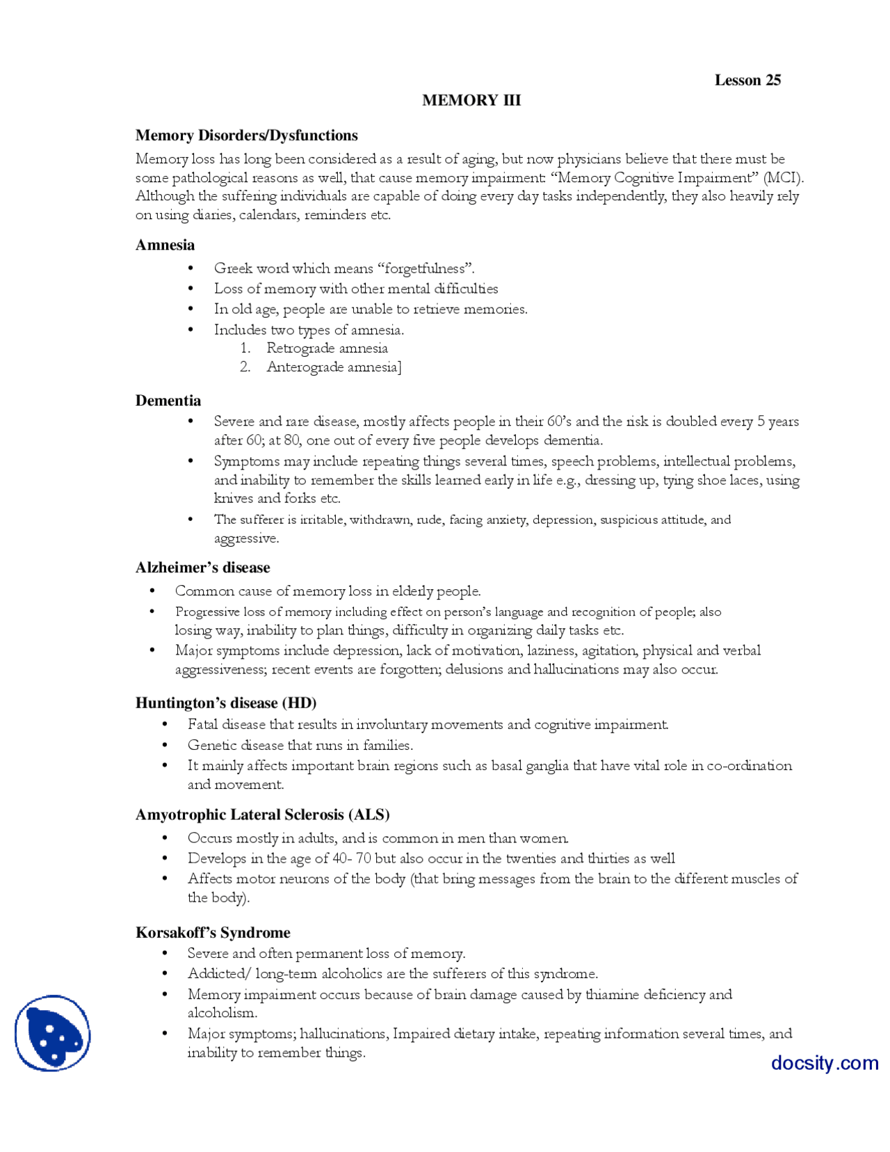 Memory Iii Introduction To Psycology Lecture Handout Docsity