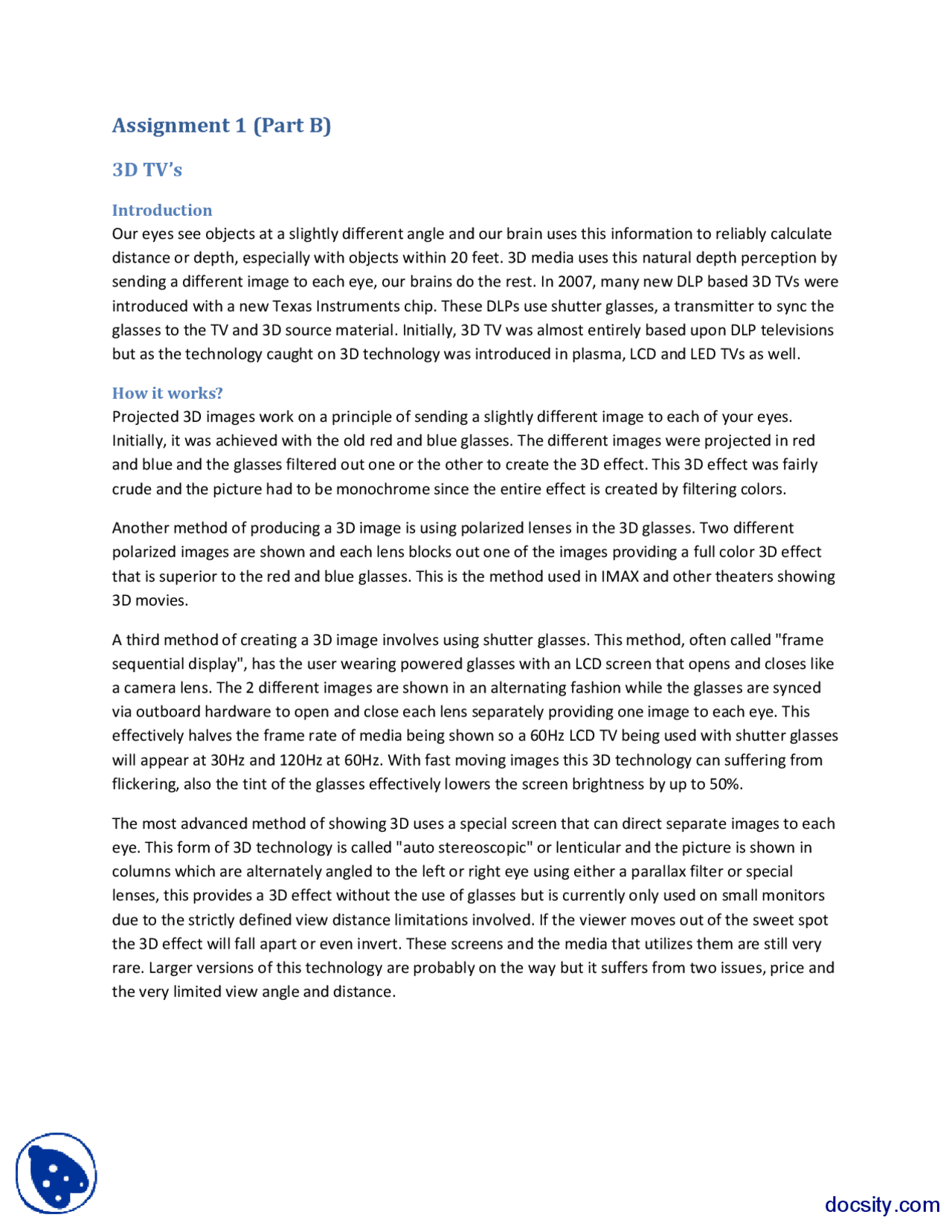 3D TV’s-Computer Graphics-Lab Mannual - Docsity