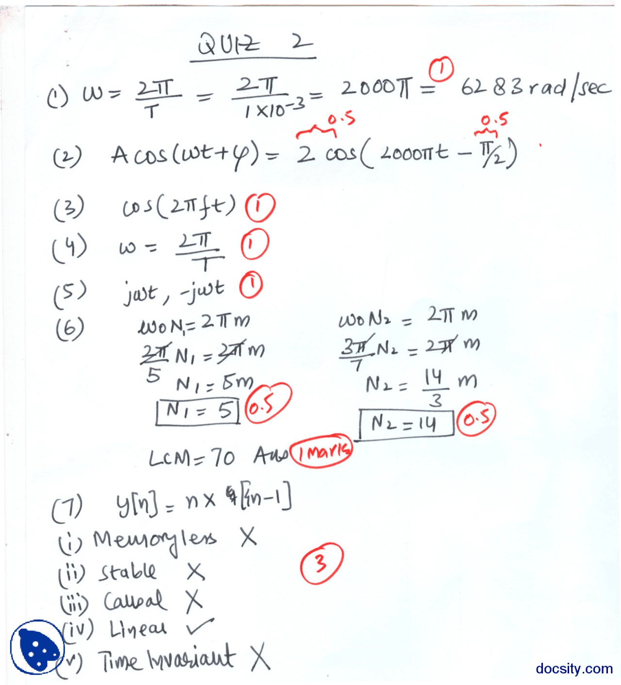 Types Of Systems Signal And Systems Quiz Solution Docsity