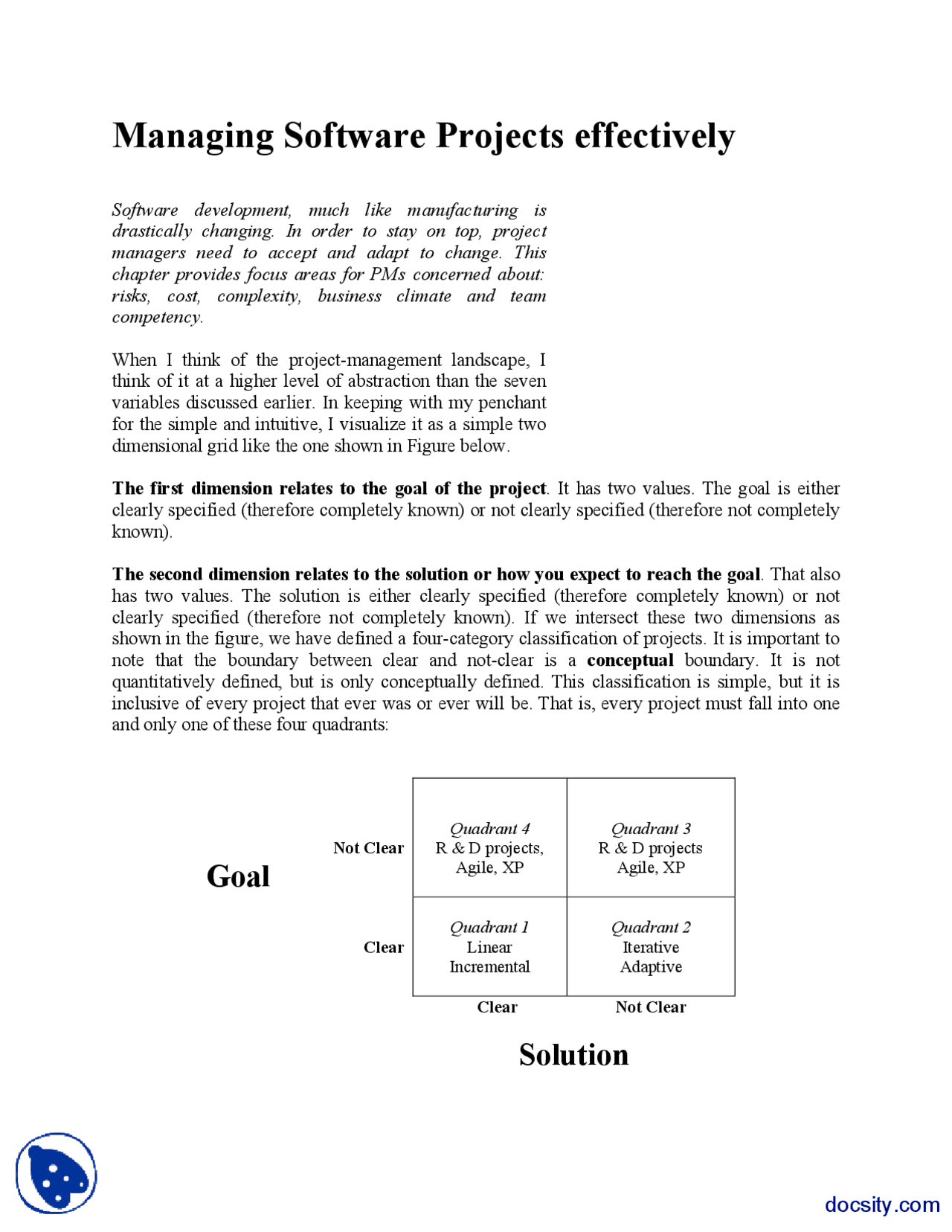 Managing Software Software Engineering Lecture Slides Docsity