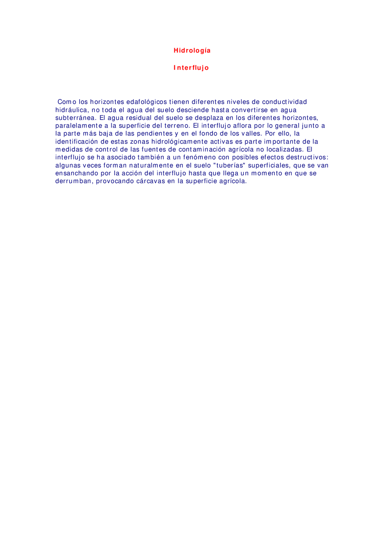 Interflujo Apuntes Hidrología Docsity